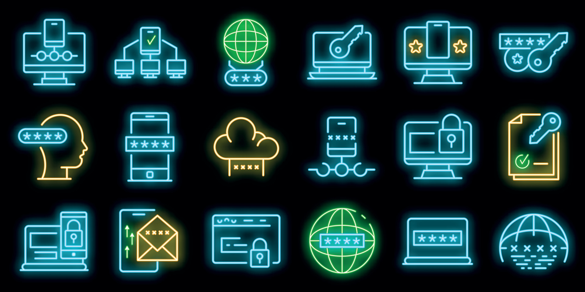 Multi Factor Authentication Icons Set Vector Neon 8566670 Vector Art At Vecteezy