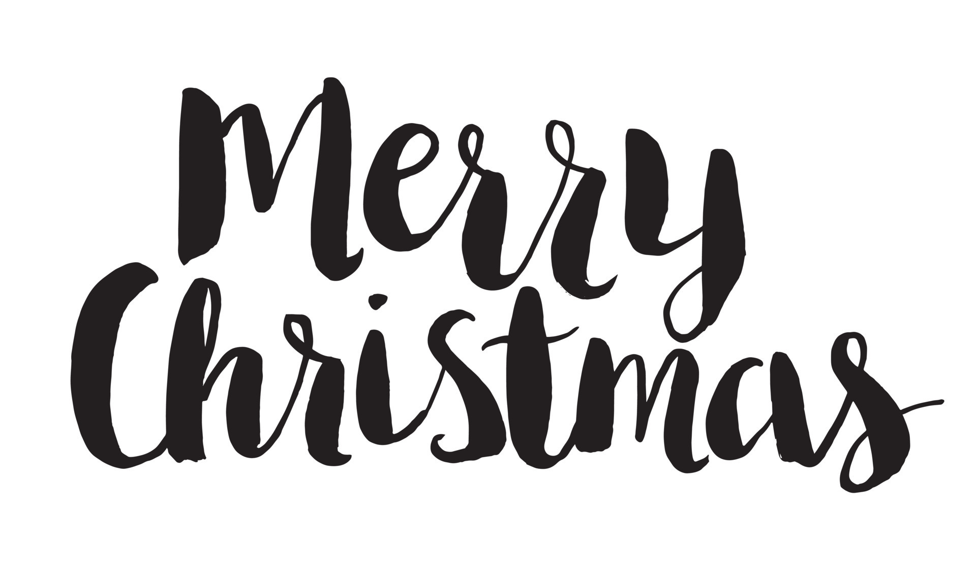 Merry Christmas Text Brush Script Vector Hand Lettering Calligraphy
