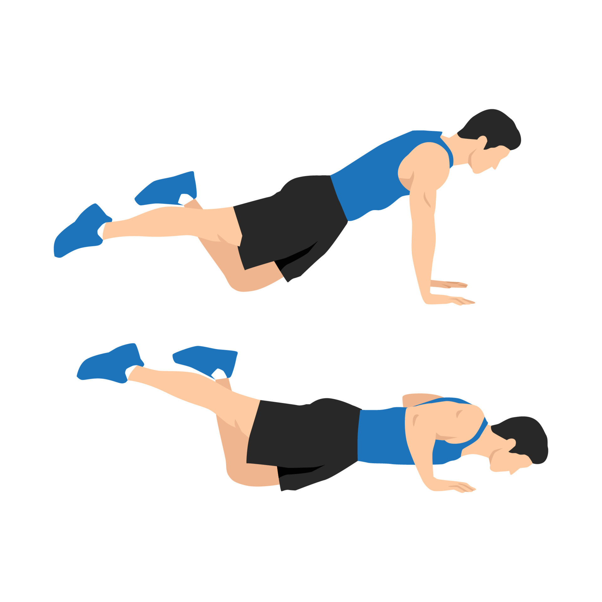Man Doing Half Modified One Leg Push Ups Variations Exercise Flat Vector Illustration