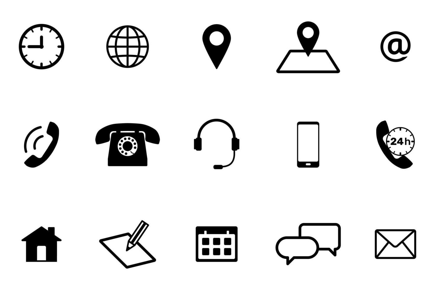 Contact icon set for web and mobile. Communication symbol collection ...