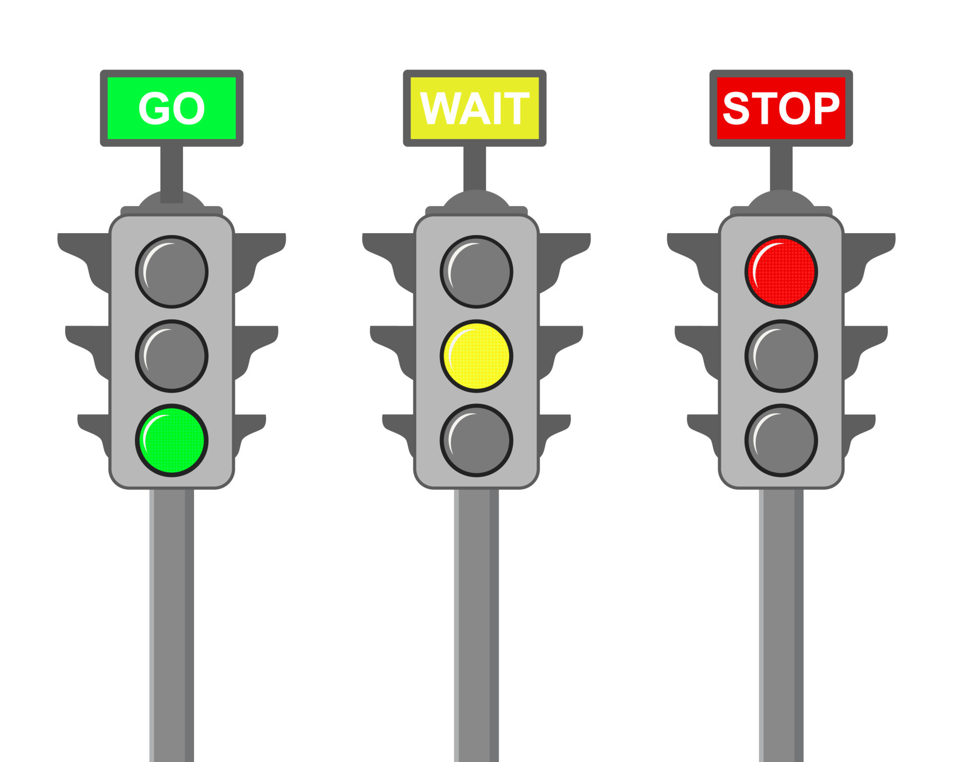 set of three traffic light with text isolated white background 8574734 ...