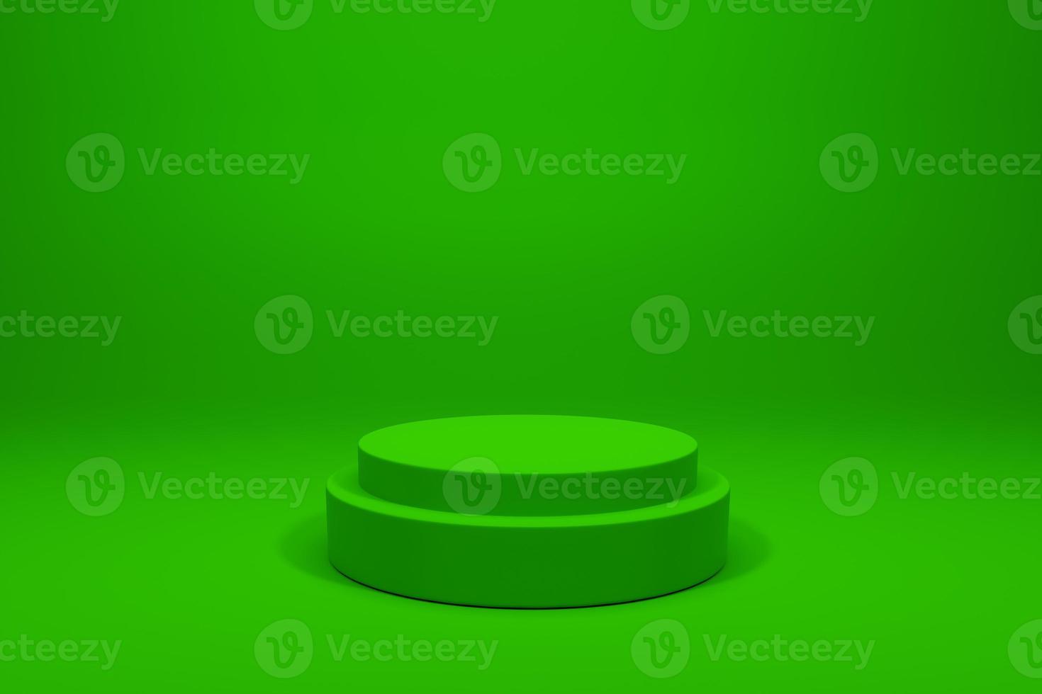 3d rendering product display mockup. Green colour empty cylinder podium. For exhibition use ...