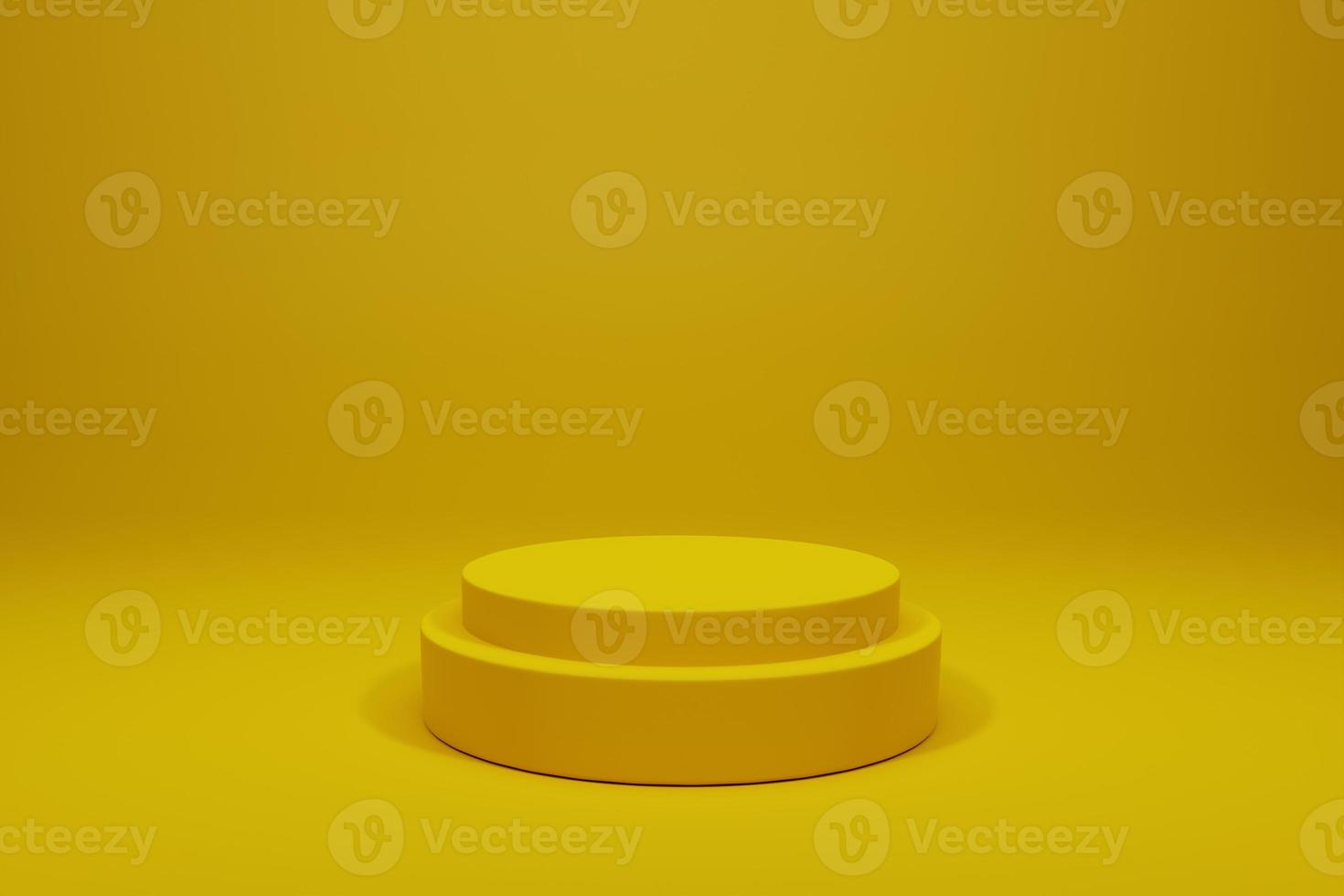 3d rendering product display mockup. Yellow colour empty cylinder podium. For exhibition use ...