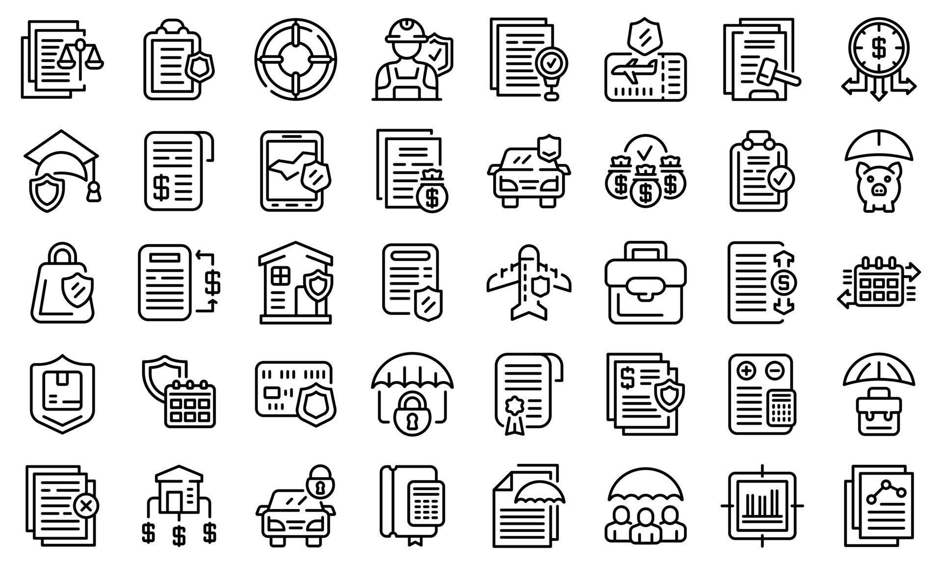 Liability Icons Set Outline Style 8603858 Vector Art At Vecteezy
