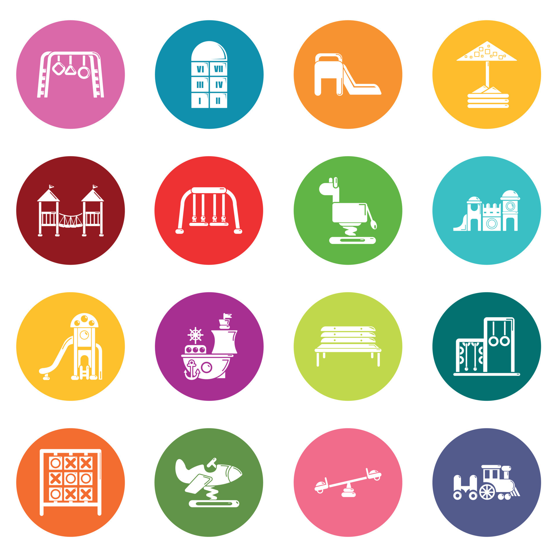 Playground equipment icons set colorful circles vector 8605235 Vector ... Playground equipment icons set colorful circles vector 8605235 Vector ...