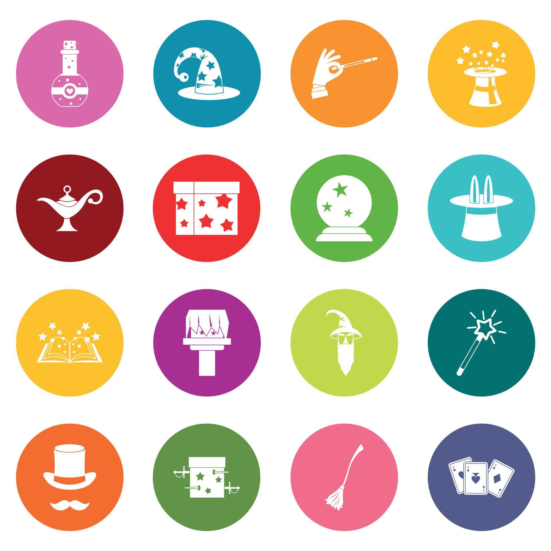 Magic icons many colors set 8610391 Vector Art at Vecteezy