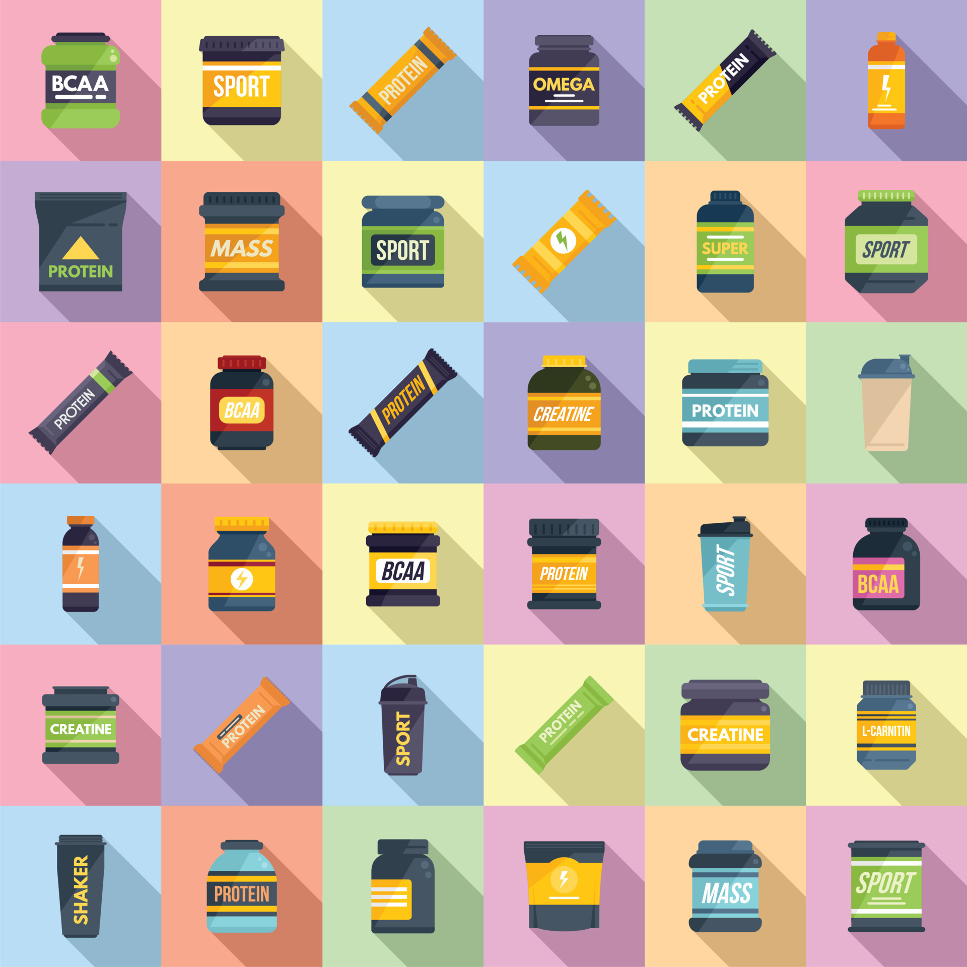 Sports nutrition icons set flat vector. Food energy 8624834 Vector Art ...