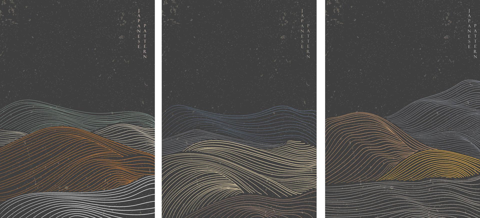 Japanese hand drawn wave pattern with abstract background vector. Curve ...