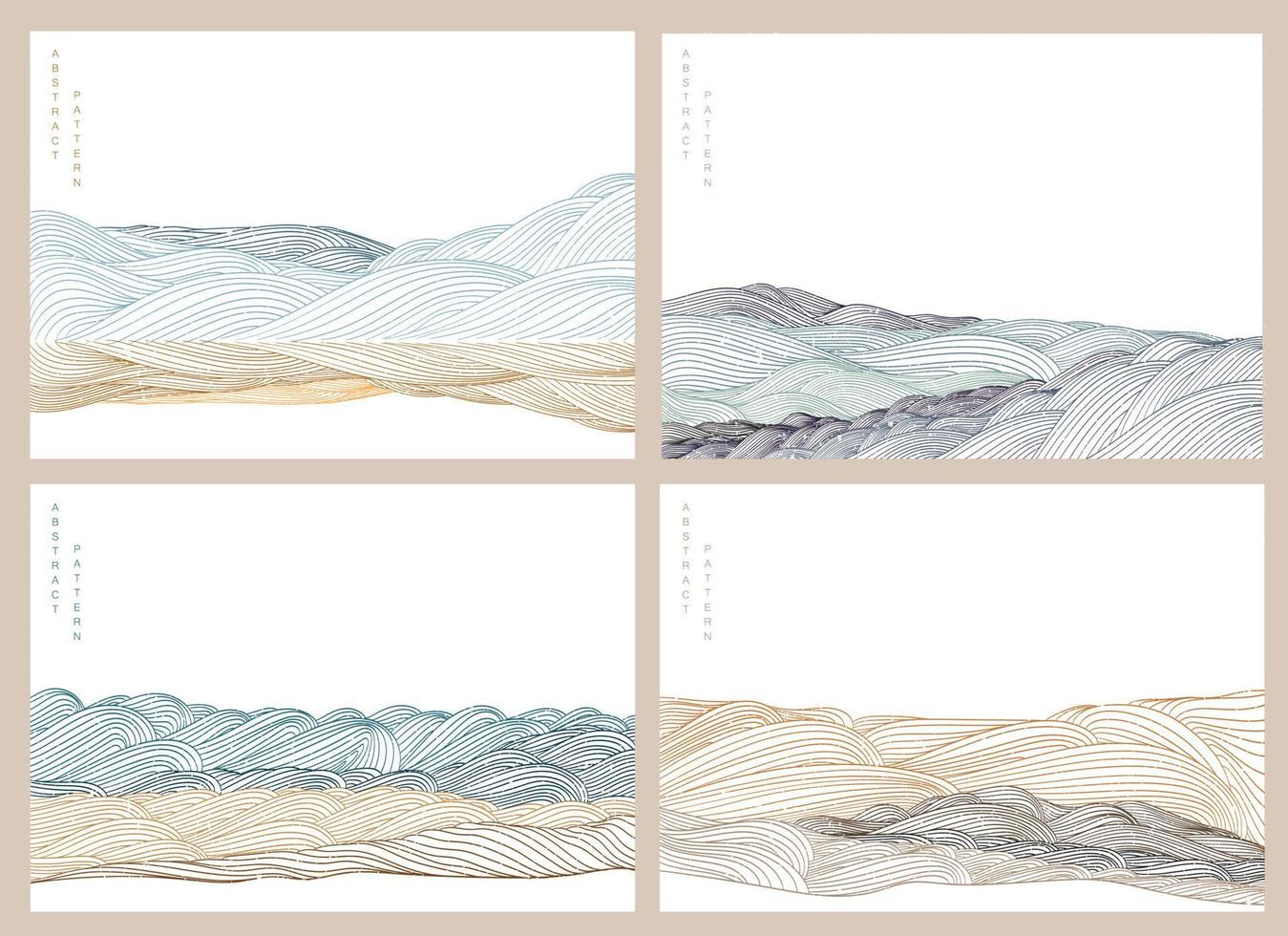 Abstract Background With Japanese Wave Pattern Vector Line Elements With Art Landscape Postcard