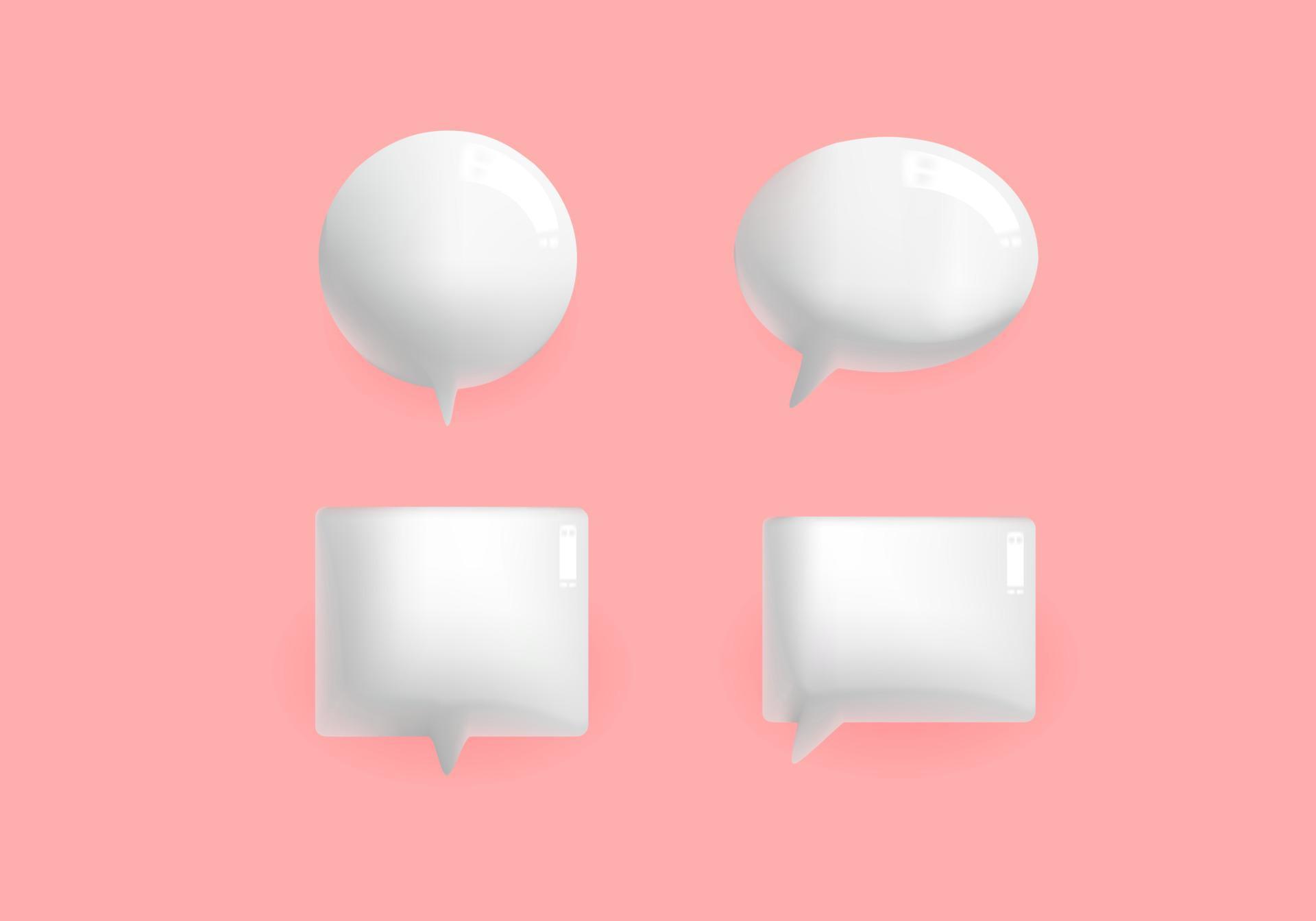 3d set white speech bubble chat communication. Cute style vector ...