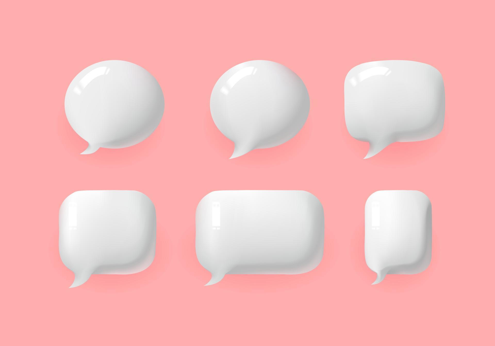 3d set white speech bubble chat communication. Cute style vector ...