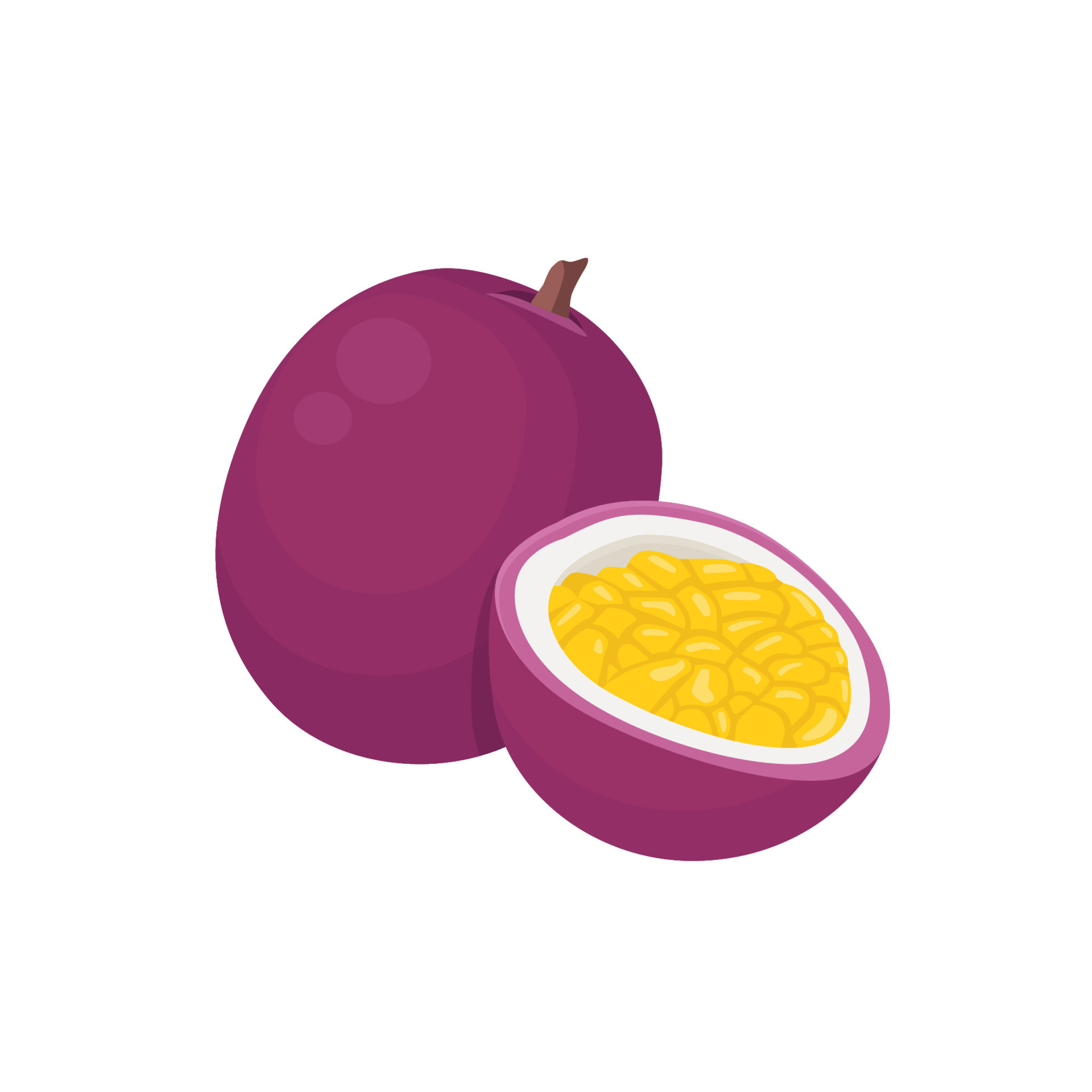 Flat Vector Of Passion Fruit Isolated On White Background Flat