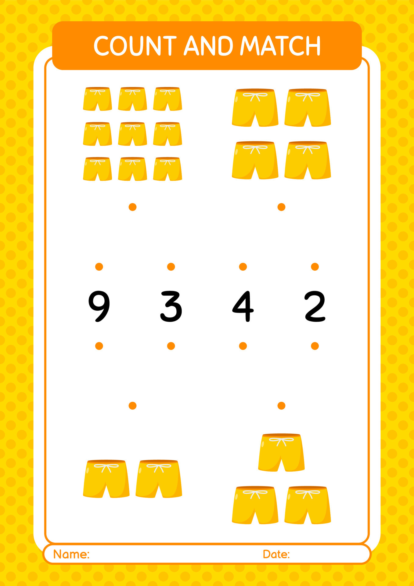 Count and match game with beach short. worksheet for preschool kids ...