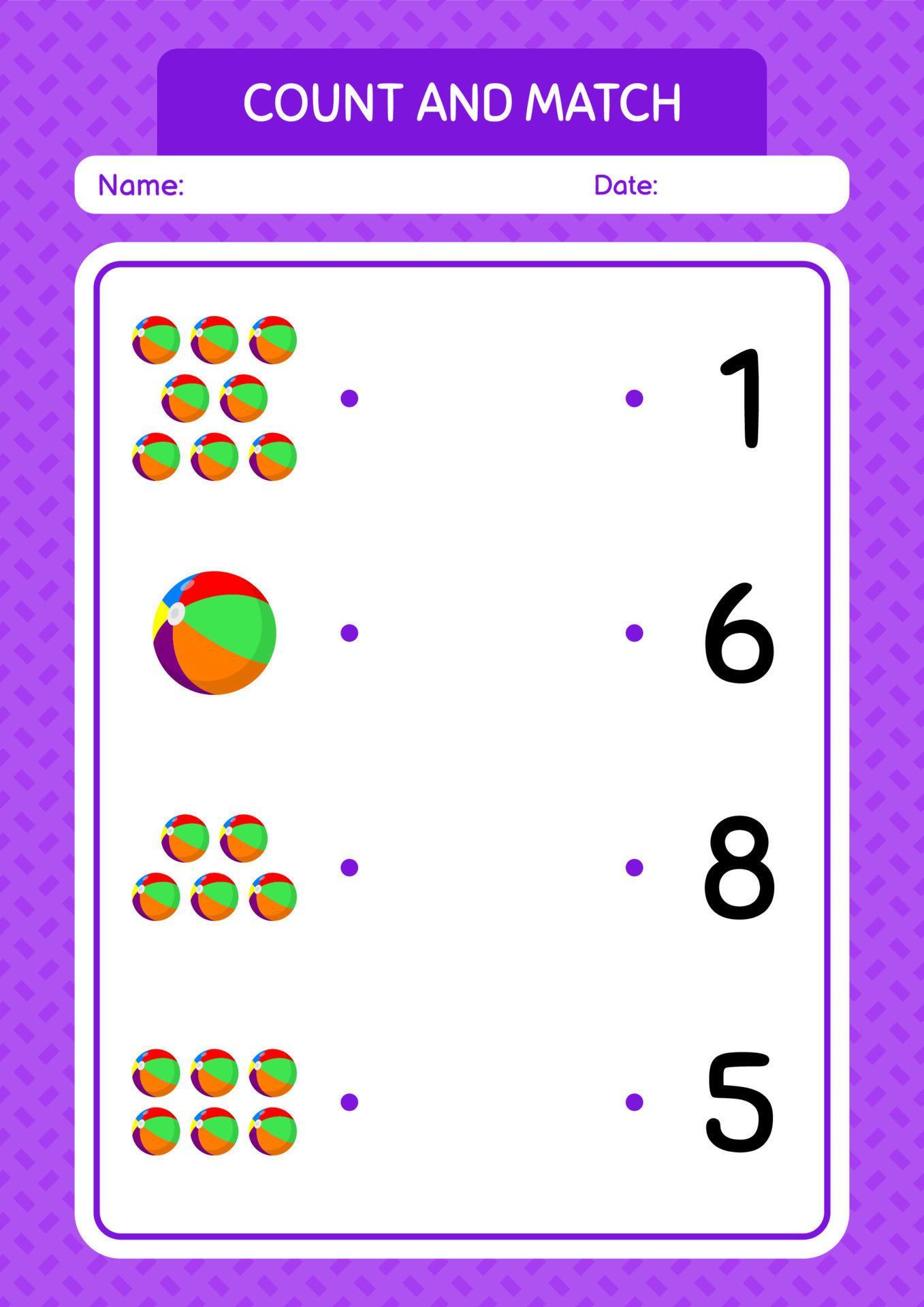Count and match game with beach ball. worksheet for preschool kids ...