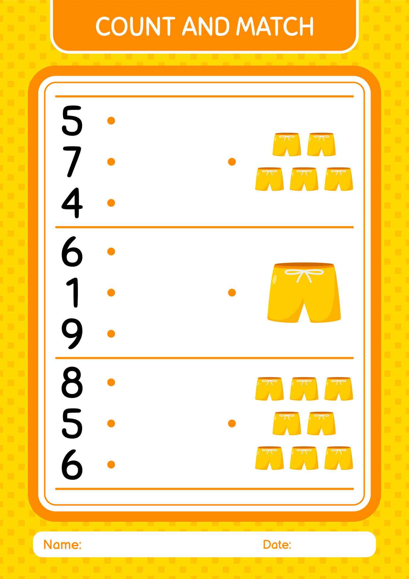 Count and match game with beach short. worksheet for preschool kids ...