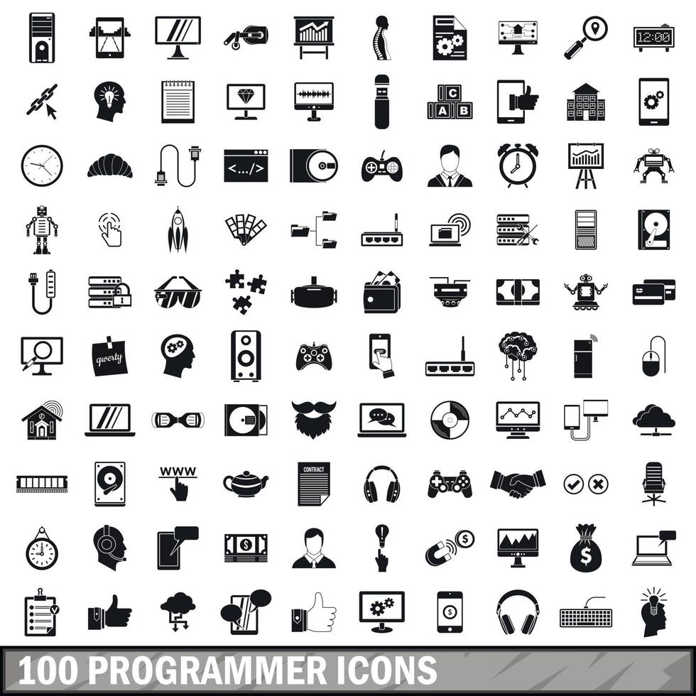 100 programmer icons set, simple style 8658148 Vector Art at Vecteezy