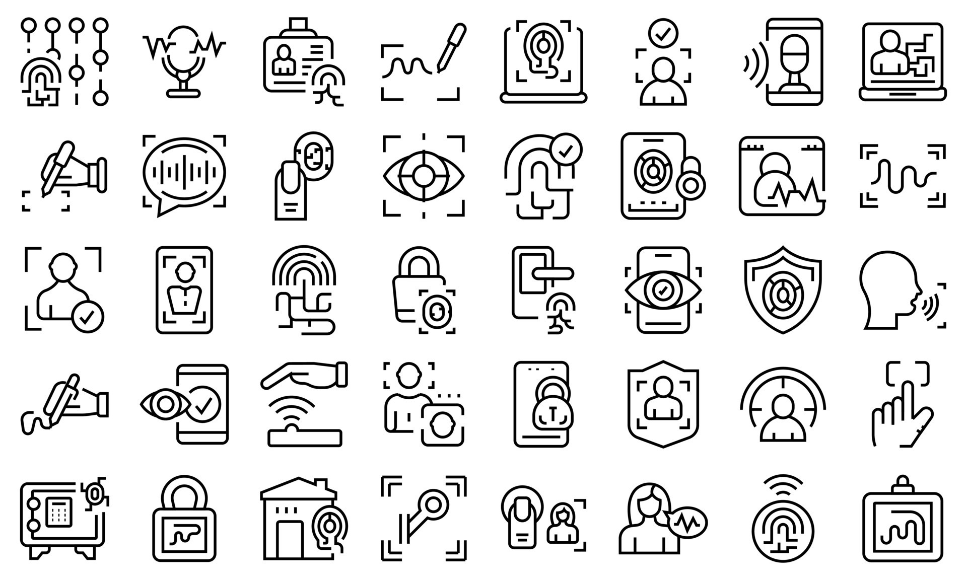Handwriting Identification Icons Set Outline Vector Access Approve