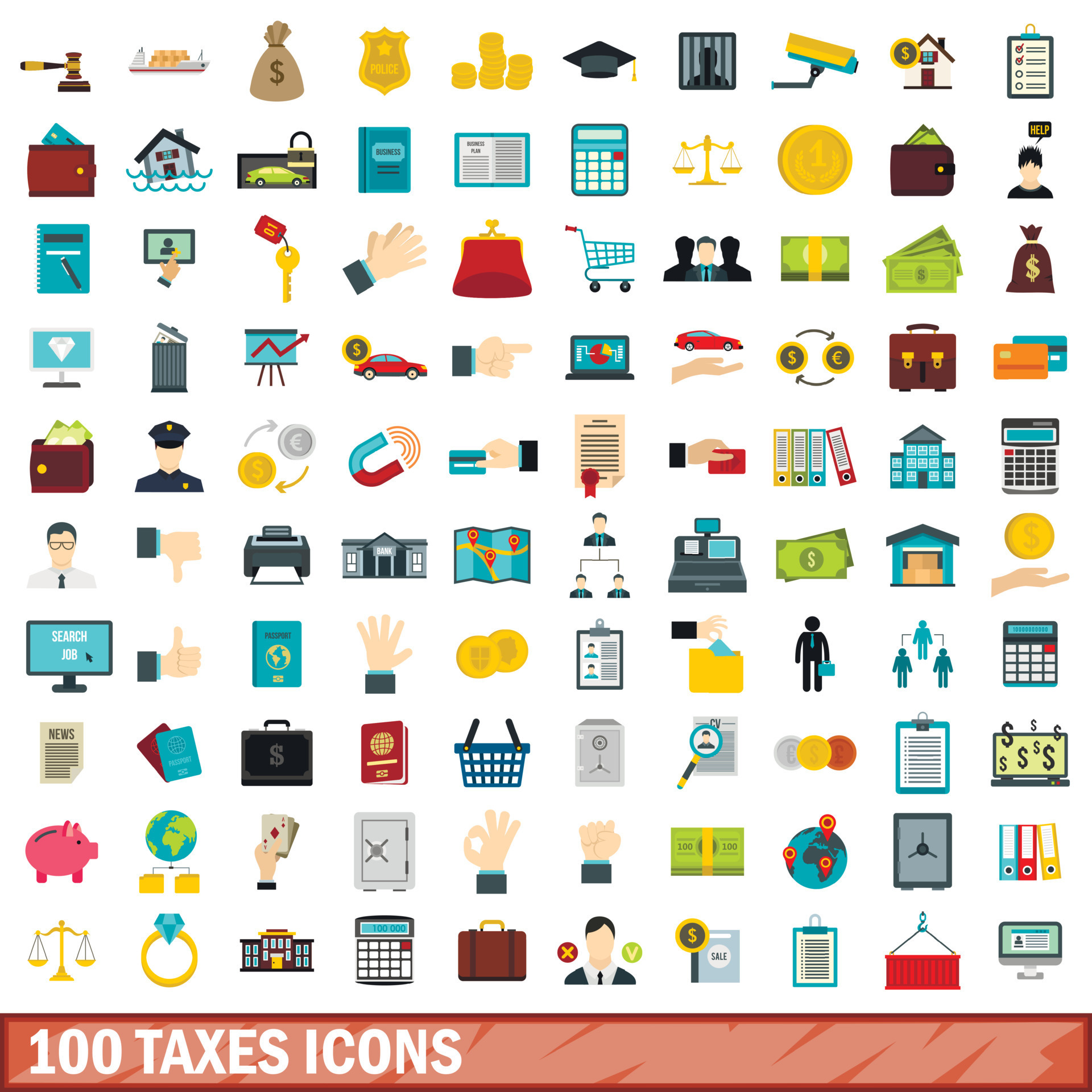 100 taxes icons set, flat style 8658412 Vector Art at Vecteezy
