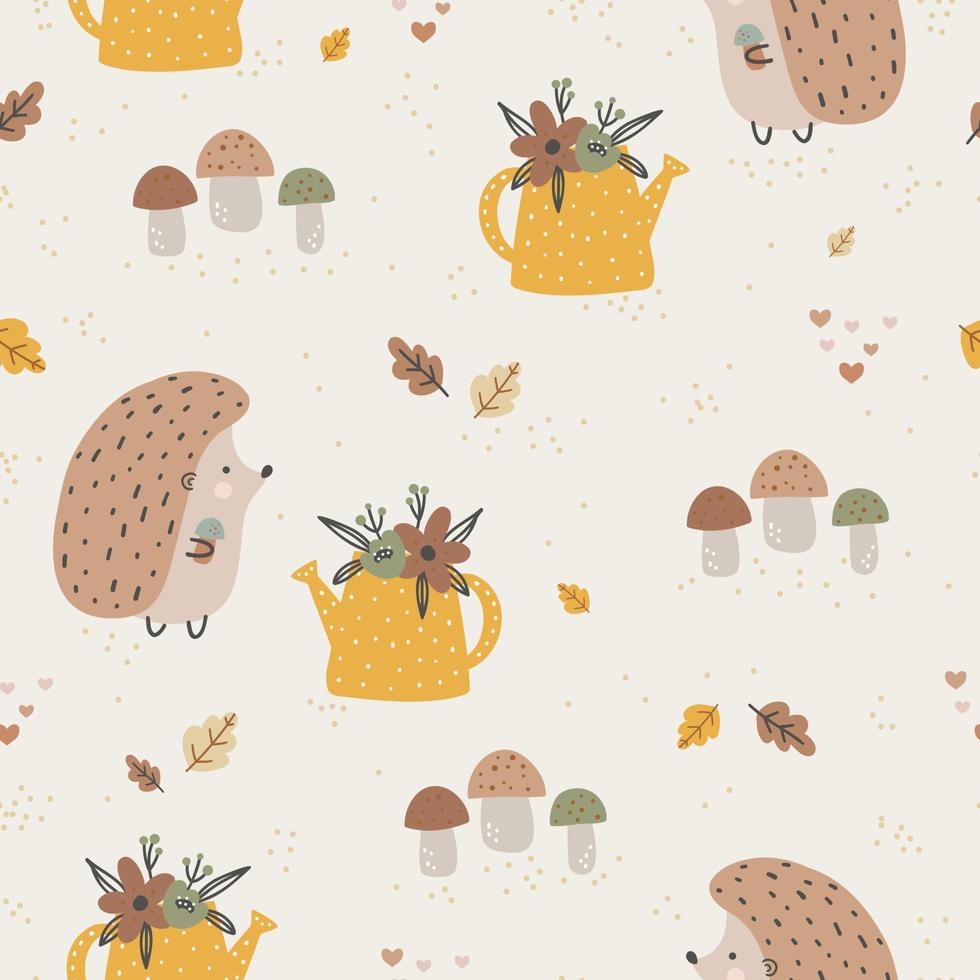 Seamless pattern with hedgehogs ann mushrooms. Creative scandinavian ...