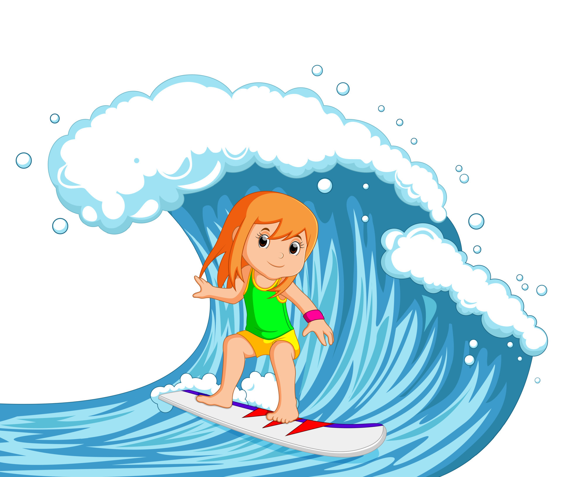 young woman surfing with big wave 8665549 Vector Art at Vecteezy