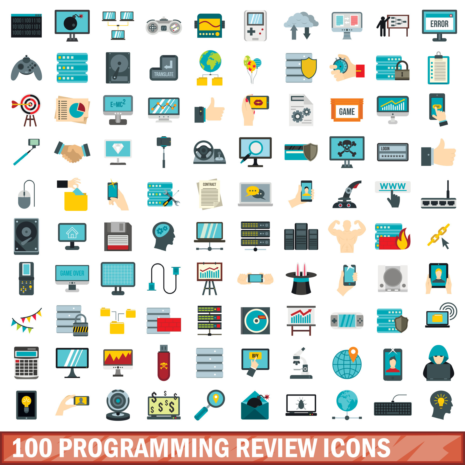 100 programming review icons set, flat style 8671115 Vector Art at Vecteezy