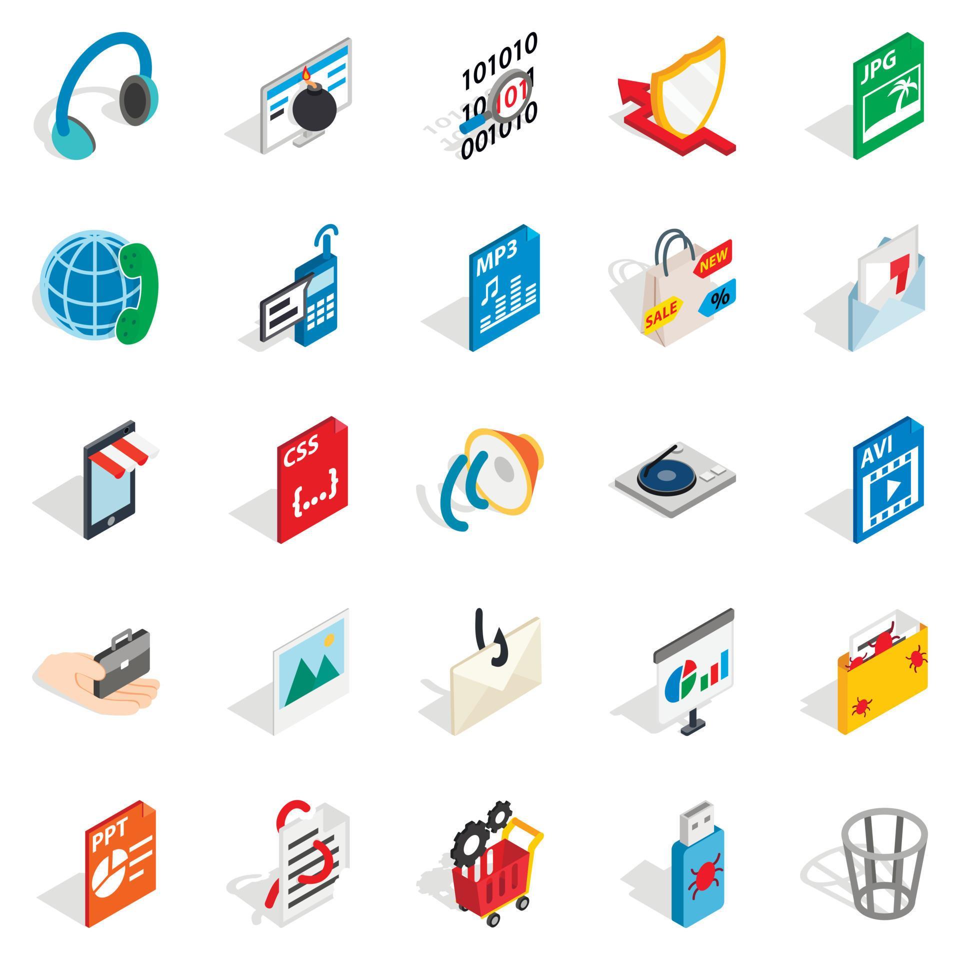 Files icons set, isometric style 8672877 Vector Art at Vecteezy