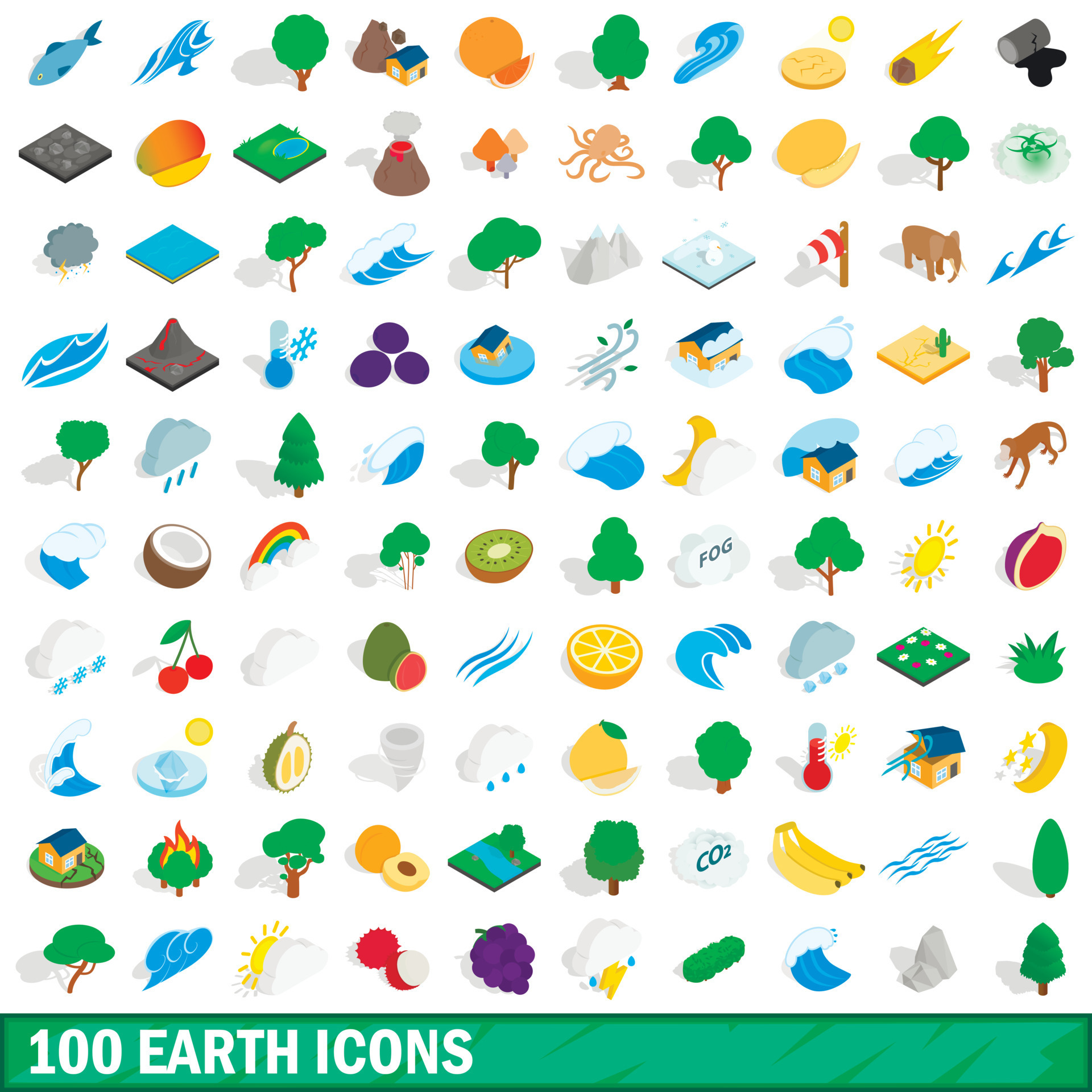 100 earth icons set, isometric 3d style 8680330 Vector Art at Vecteezy