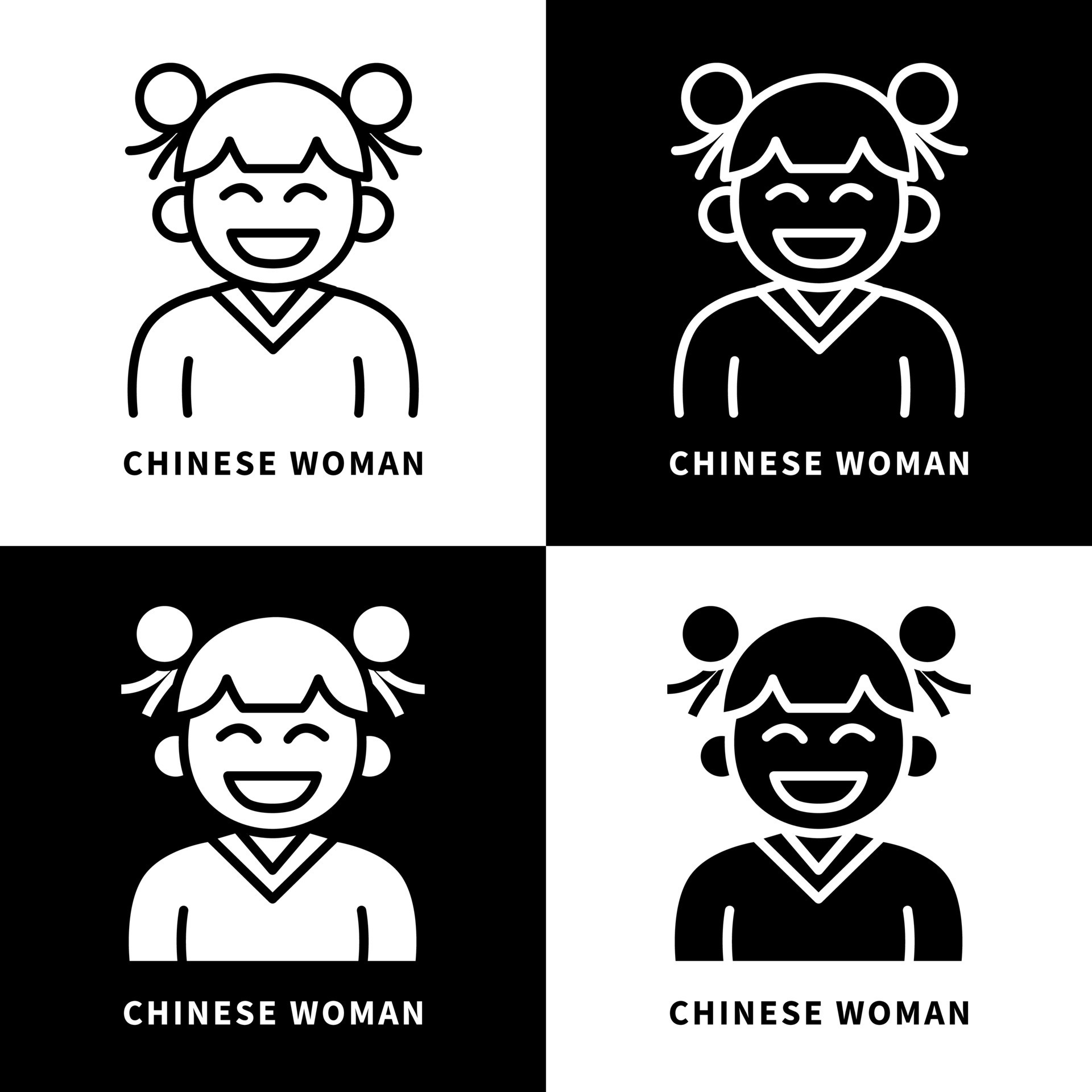 Woman Chinese Dress Icon Set Illustration Female Cheongsam Costume