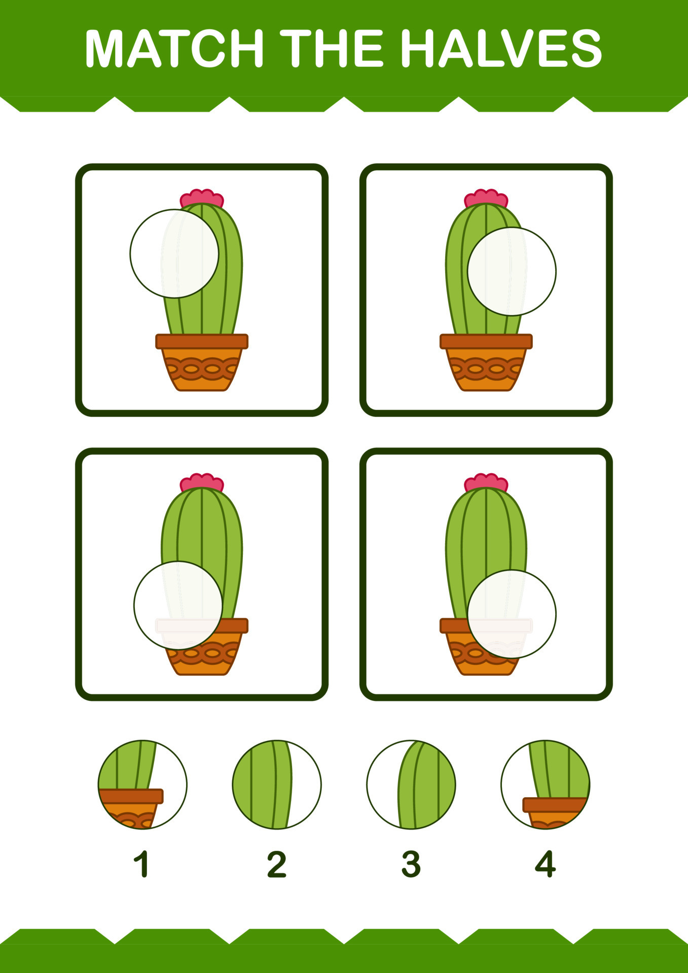 Match halves of Cactus. Worksheet for kids 8690233 Vector Art at Vecteezy