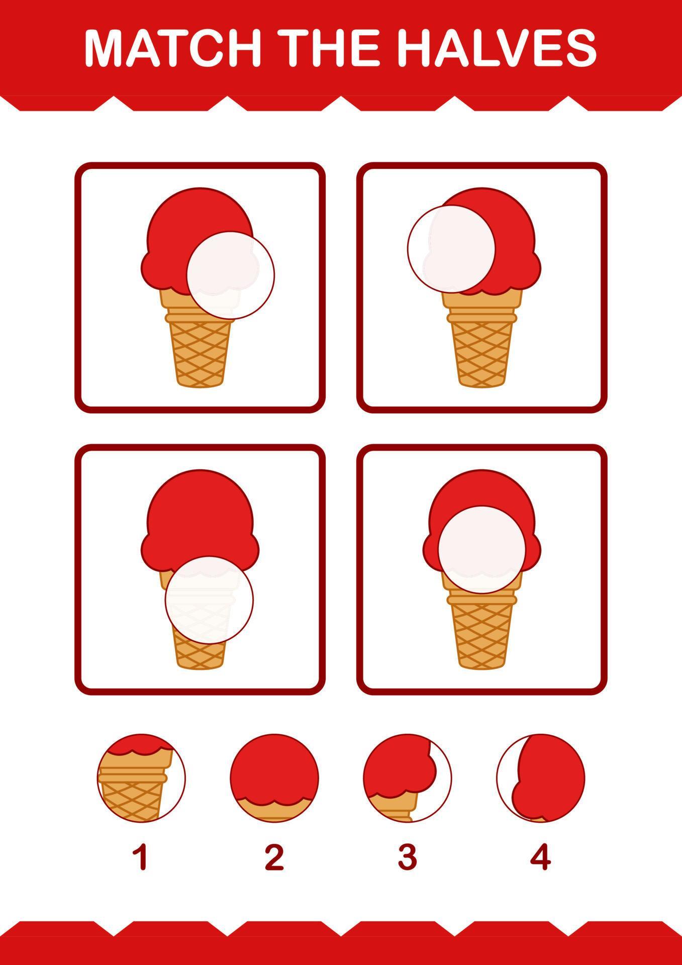 Match halves of Ice Cream. Worksheet for kids 8690398 Vector Art at ...
