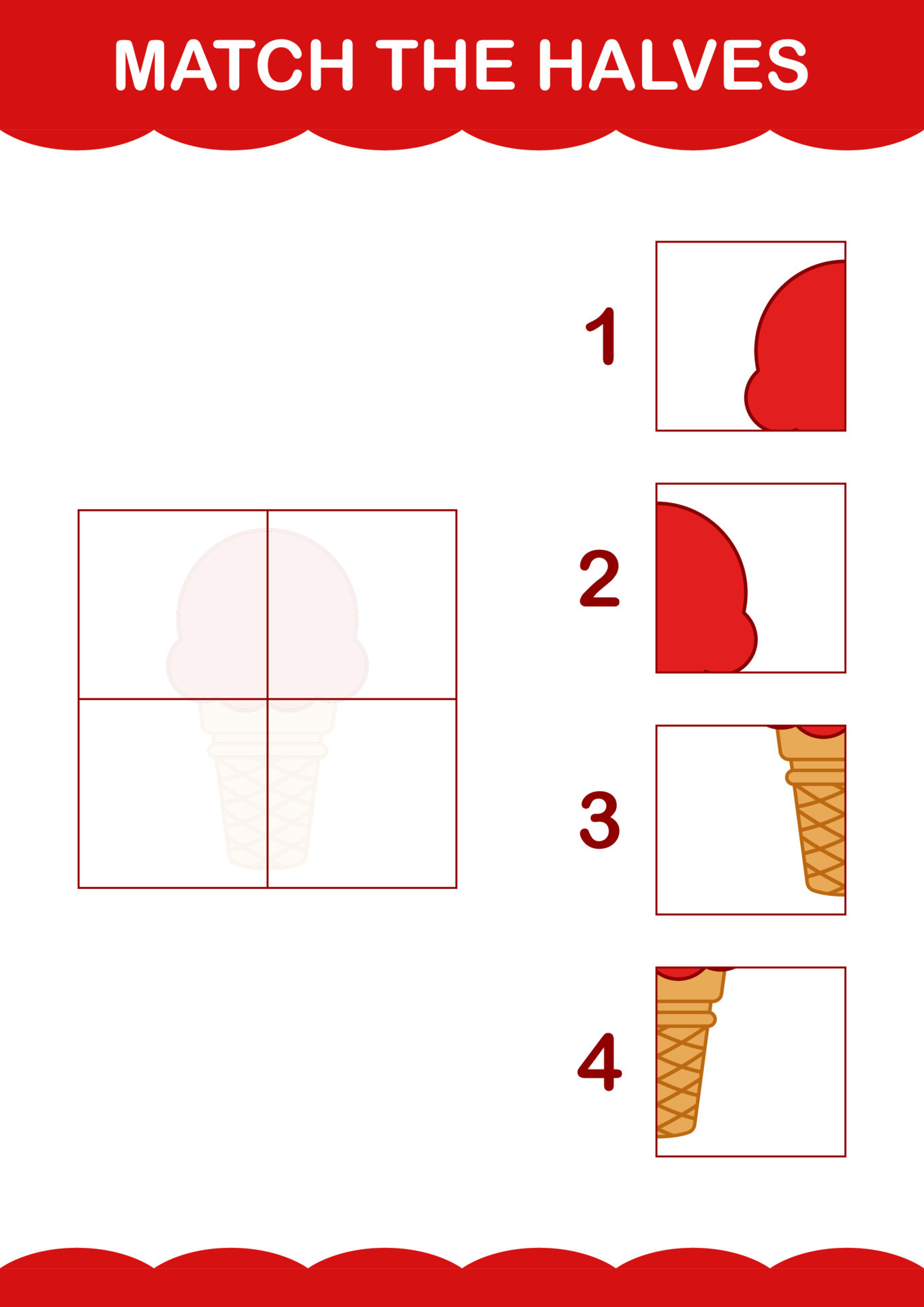 Match halves of Ice Cream. Worksheet for kids 8690399 Vector Art at ...