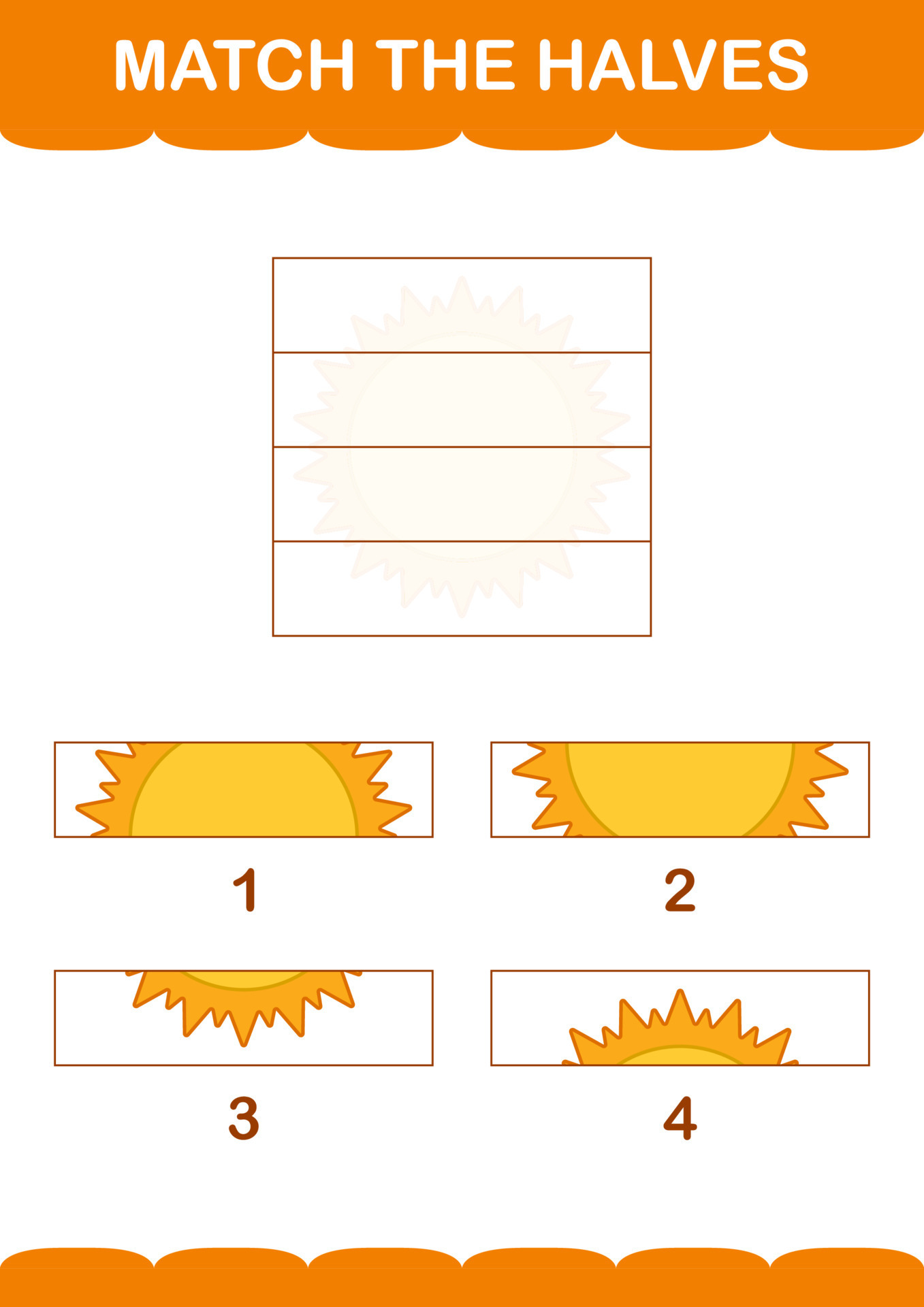 emparejar las mitades del sol. hoja de trabajo para niños 8690502 ...