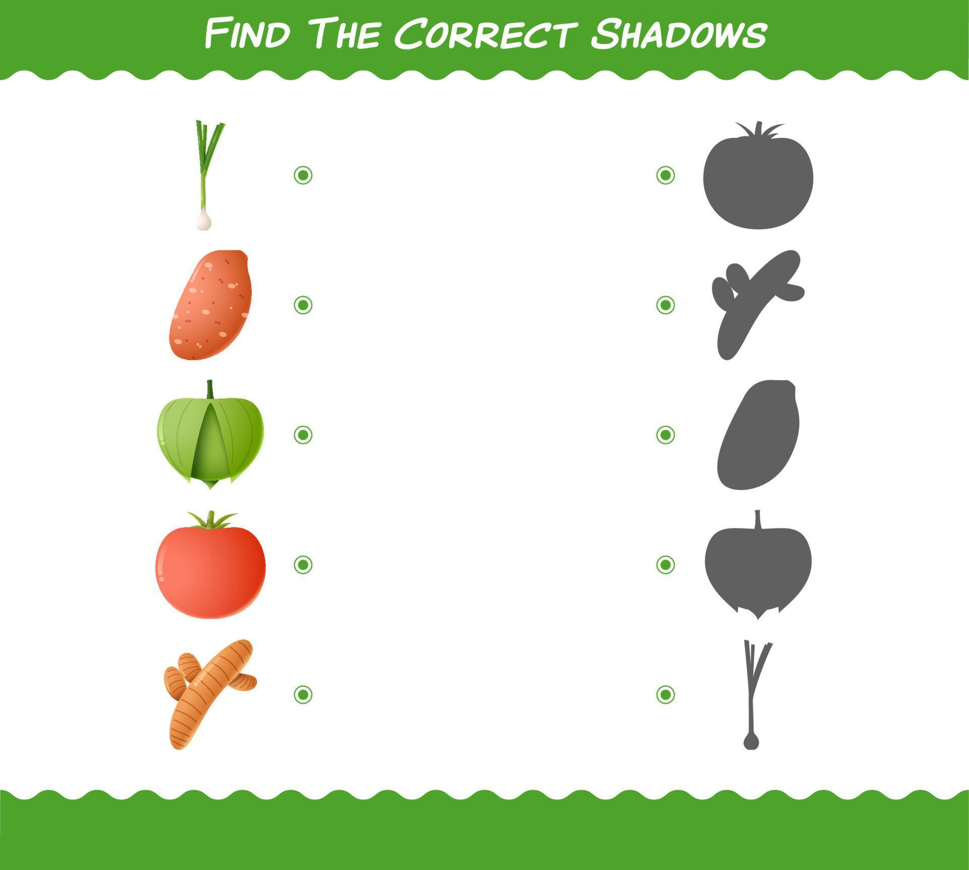 Find the correct shadows of cartoon vegetables. Searching and Matching ...