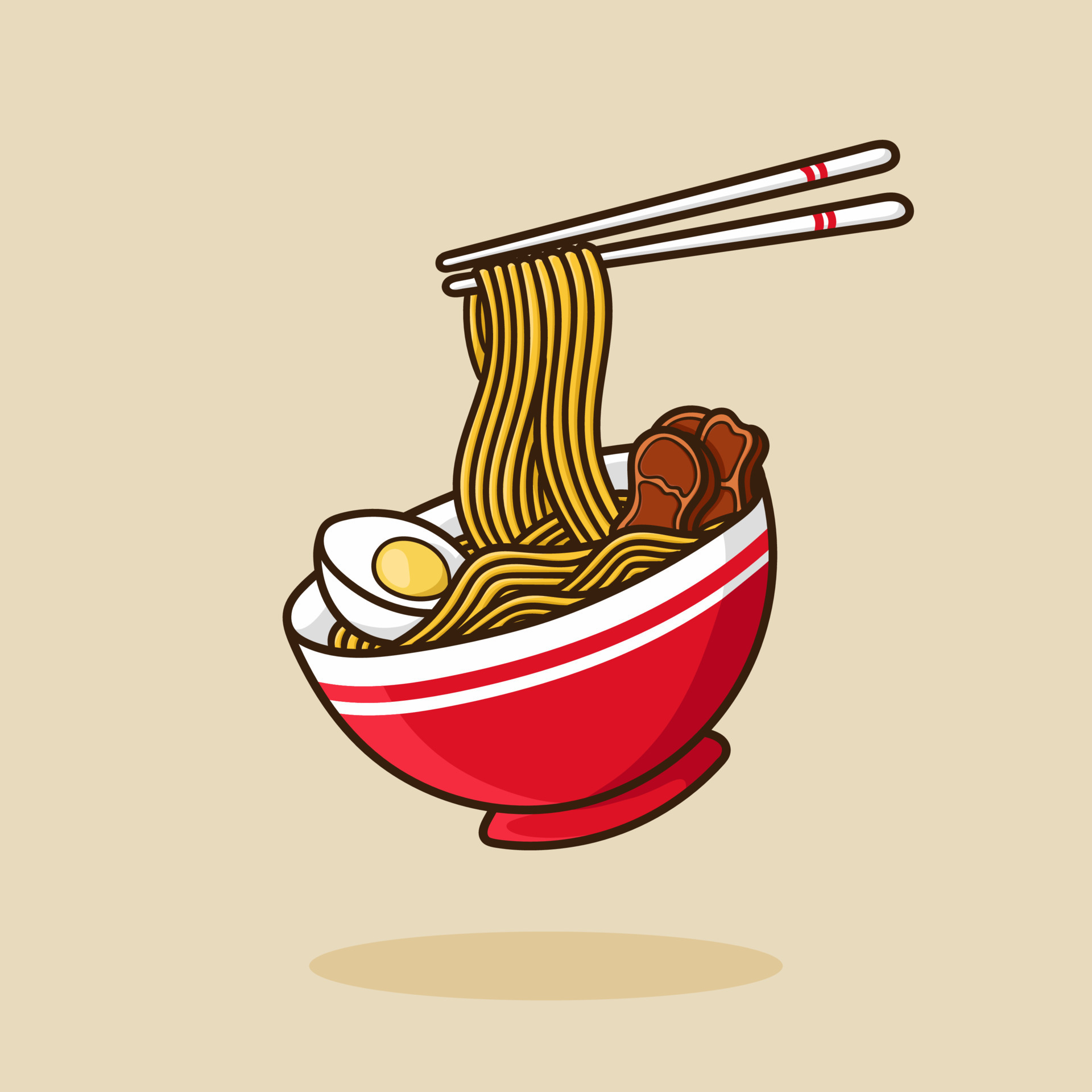 Ramen Noodle Bowl Egg And Meat With Chopstick Vector Cartoon 8693468