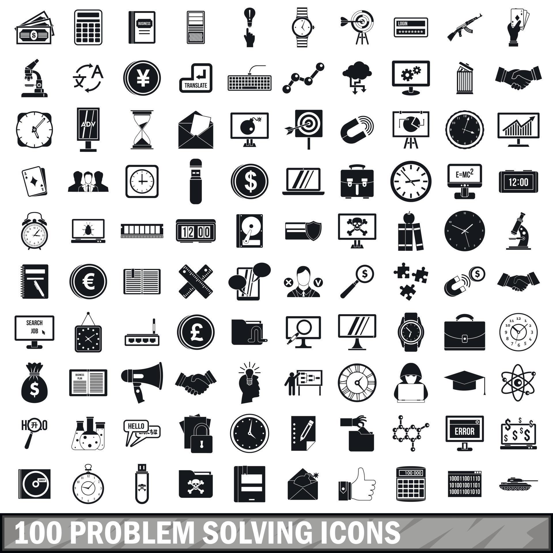 100 problem solving icons set, simple style 8700610 Vector Art at Vecteezy