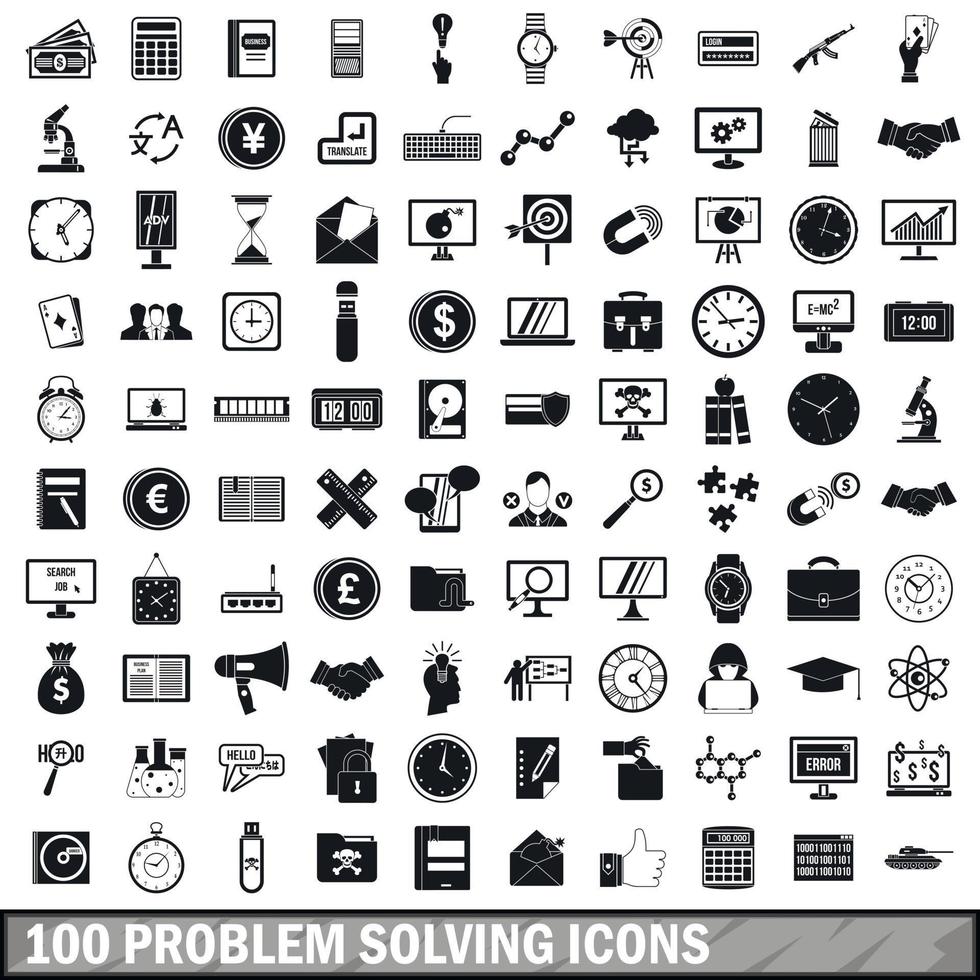 100 problem solving icons set, simple style 8700610 Vector Art at Vecteezy