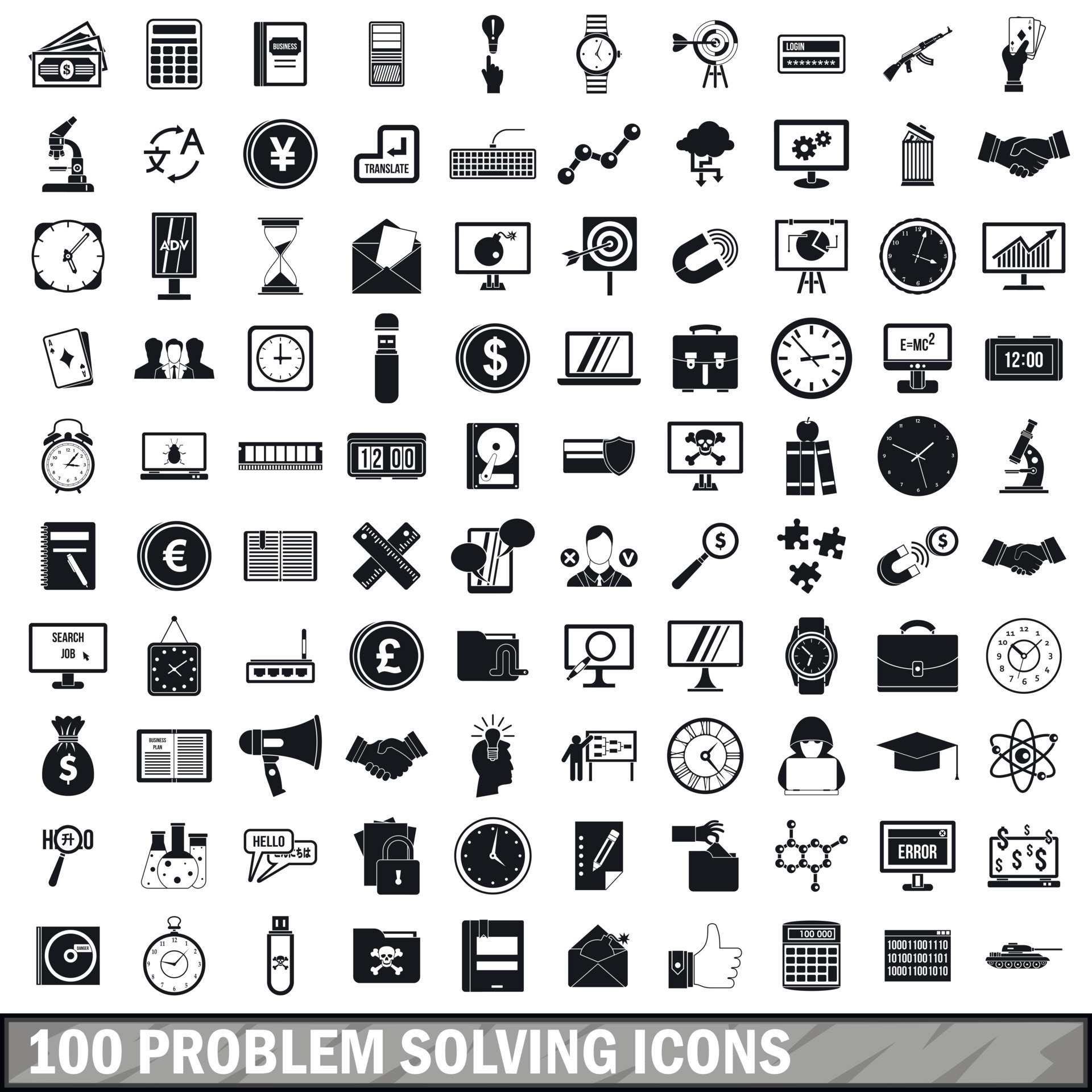 100 problem solving icons set, simple style 8700610 Vector Art at Vecteezy
