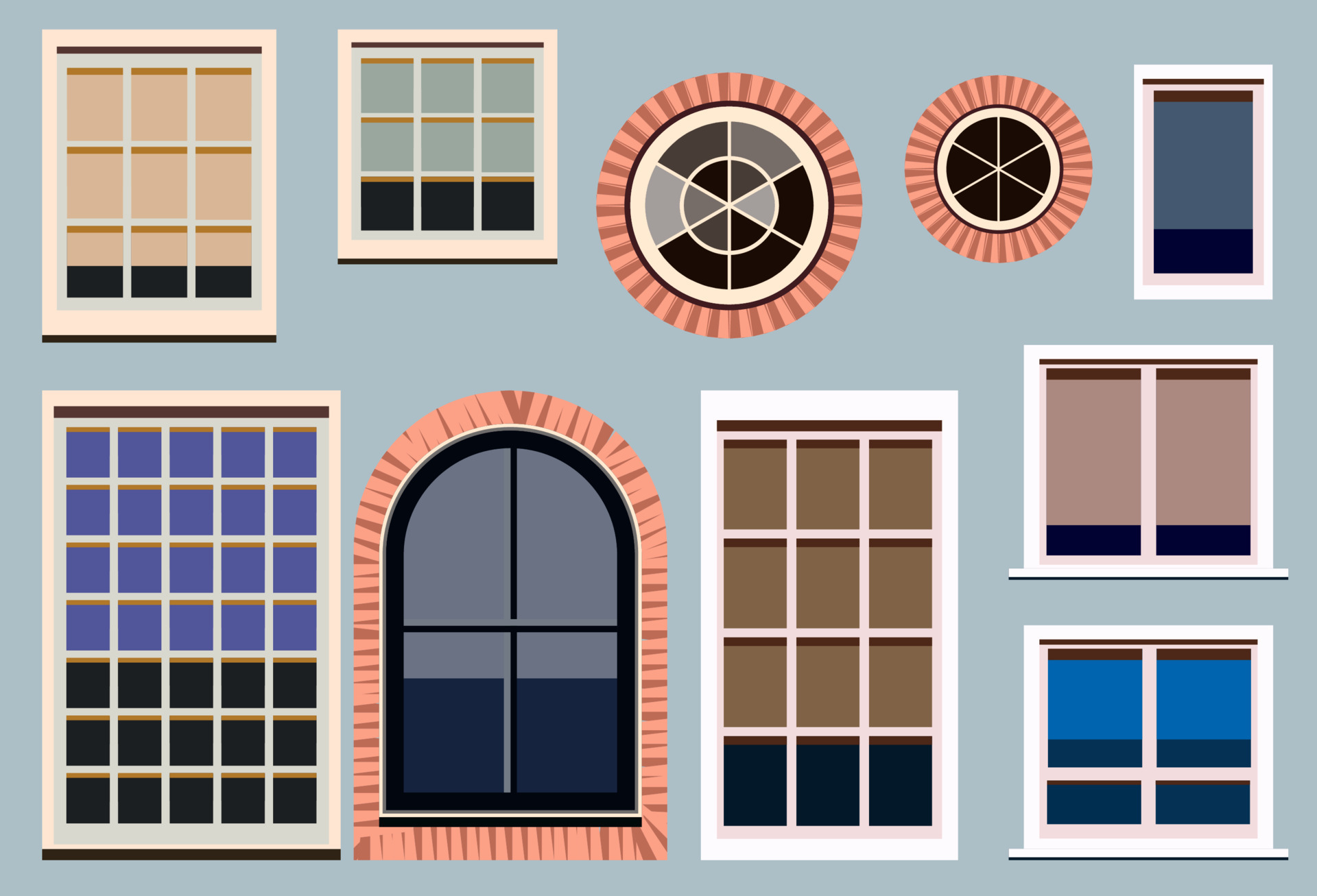 Set of house windows vector, collection design constructor elements ...