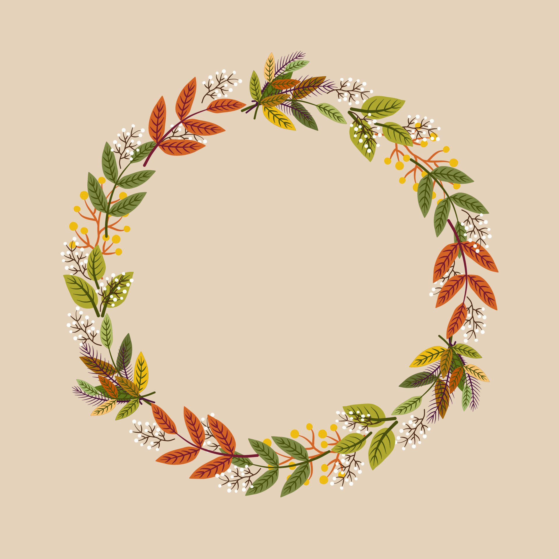 Wreath Of Wild Autumn Flower And Leaves In Fall And Autumn Season Color Wreath Of Wild Autumn Flower And Leaves In Fall And Autumn Season Color
