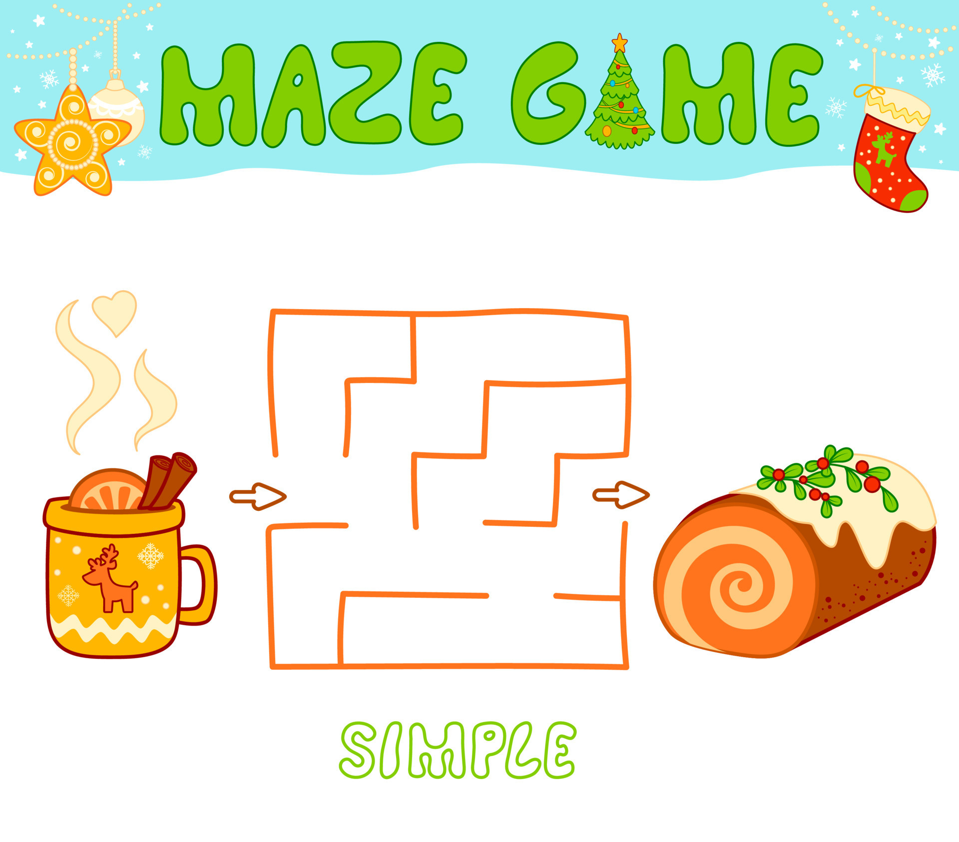 Christmas Maze puzzle game for children. Simple Maze or labyrinth game ...