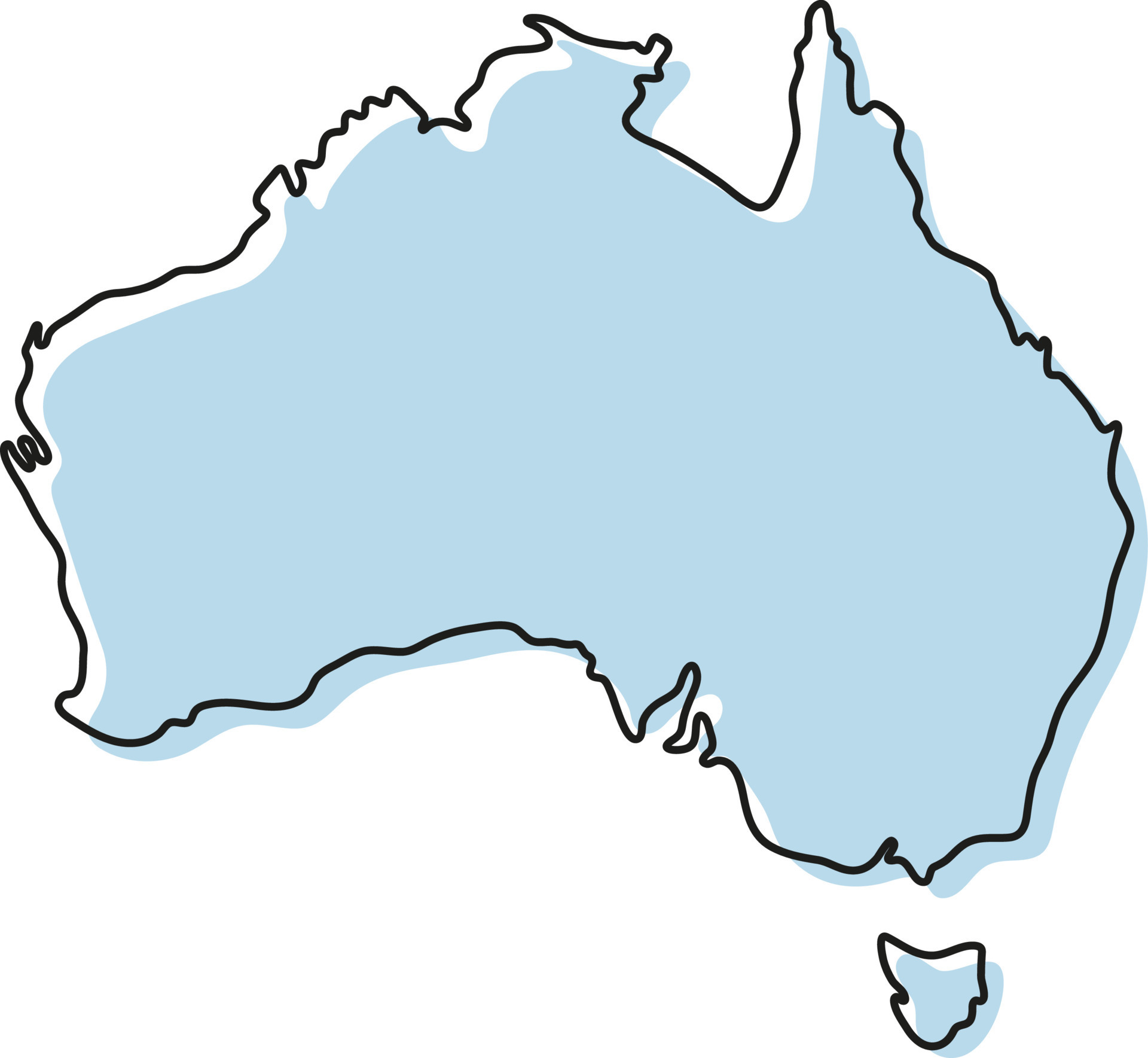 Stylized simple outline map of Australia icon. Blue sketch map of ... Stylized simple outline map of Australia icon. Blue sketch map of ...