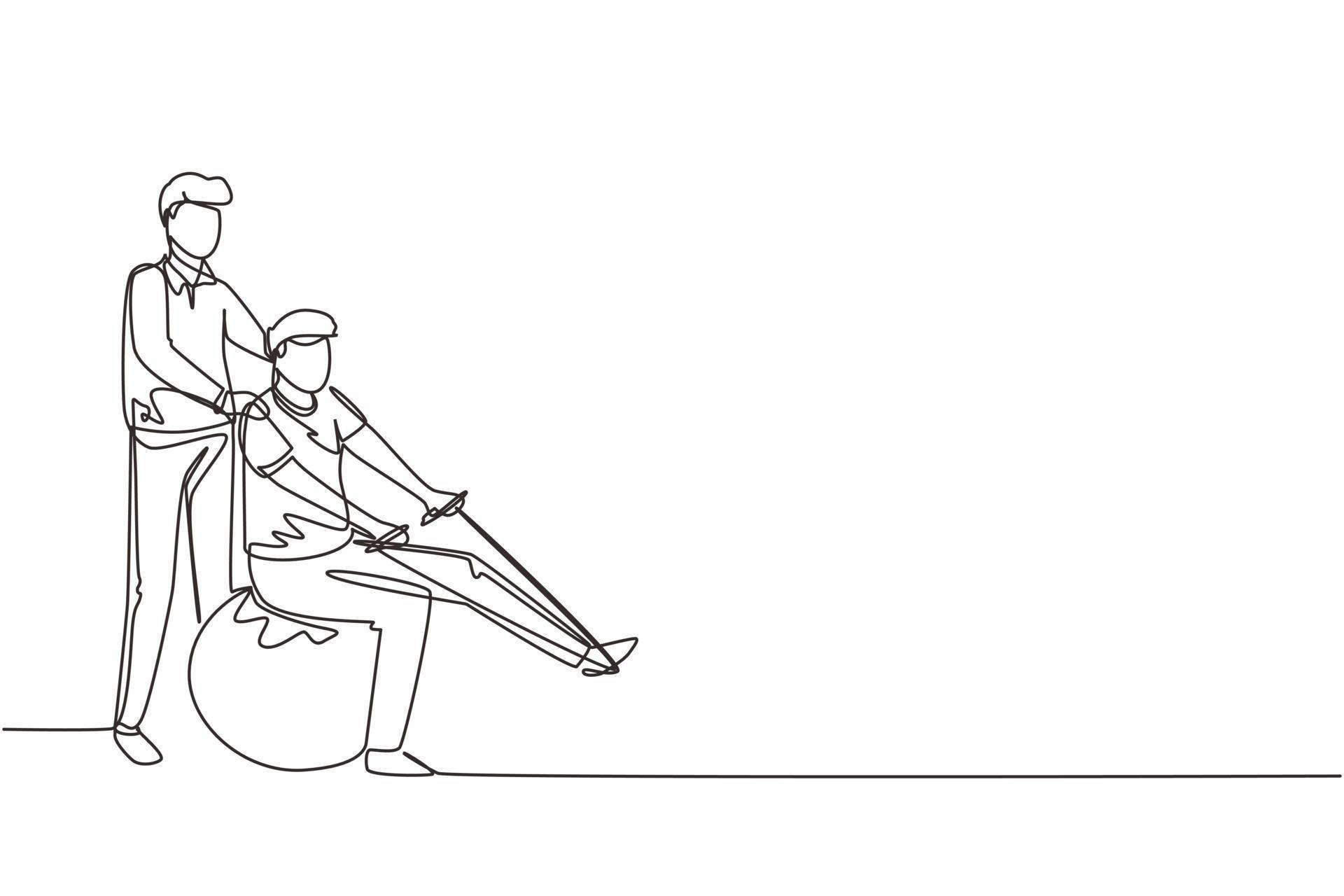Single One Line Drawing Physiotherapy Rehabilitation Isometric
