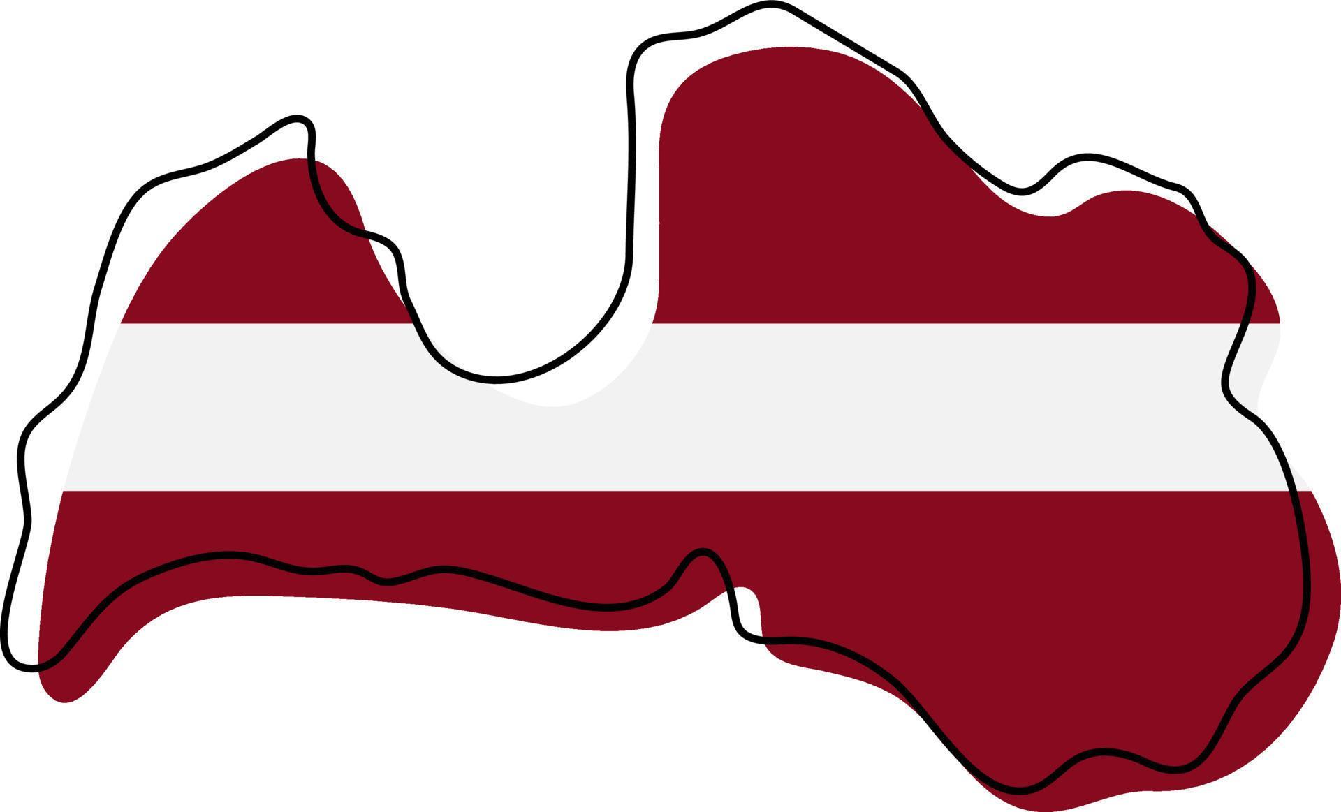 Stylized outline map of Latvia with national flag icon. Flag color map ...