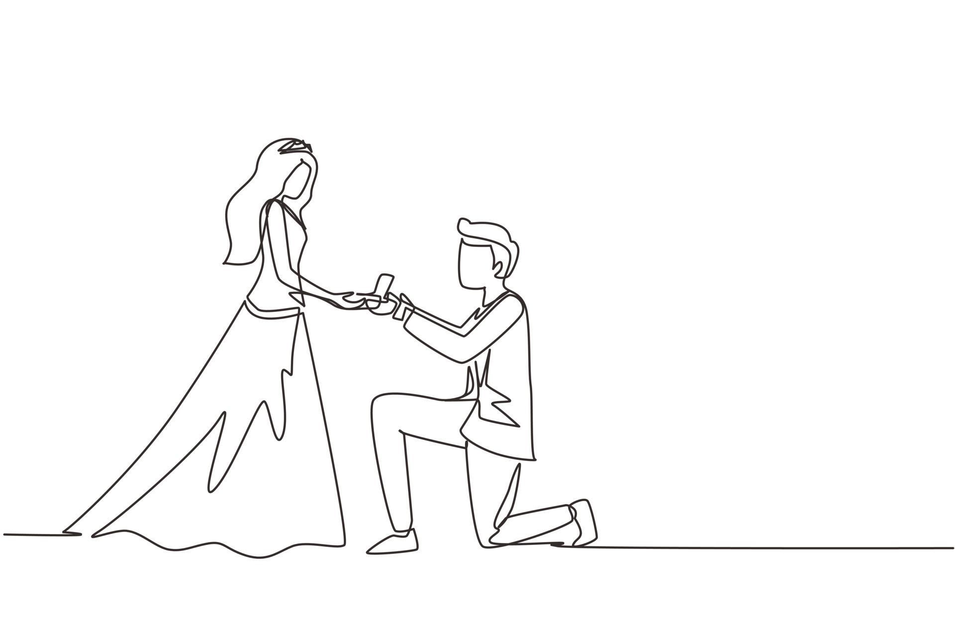 Continuous One Line Drawing Man Kneeling Offering Engagement Ring To