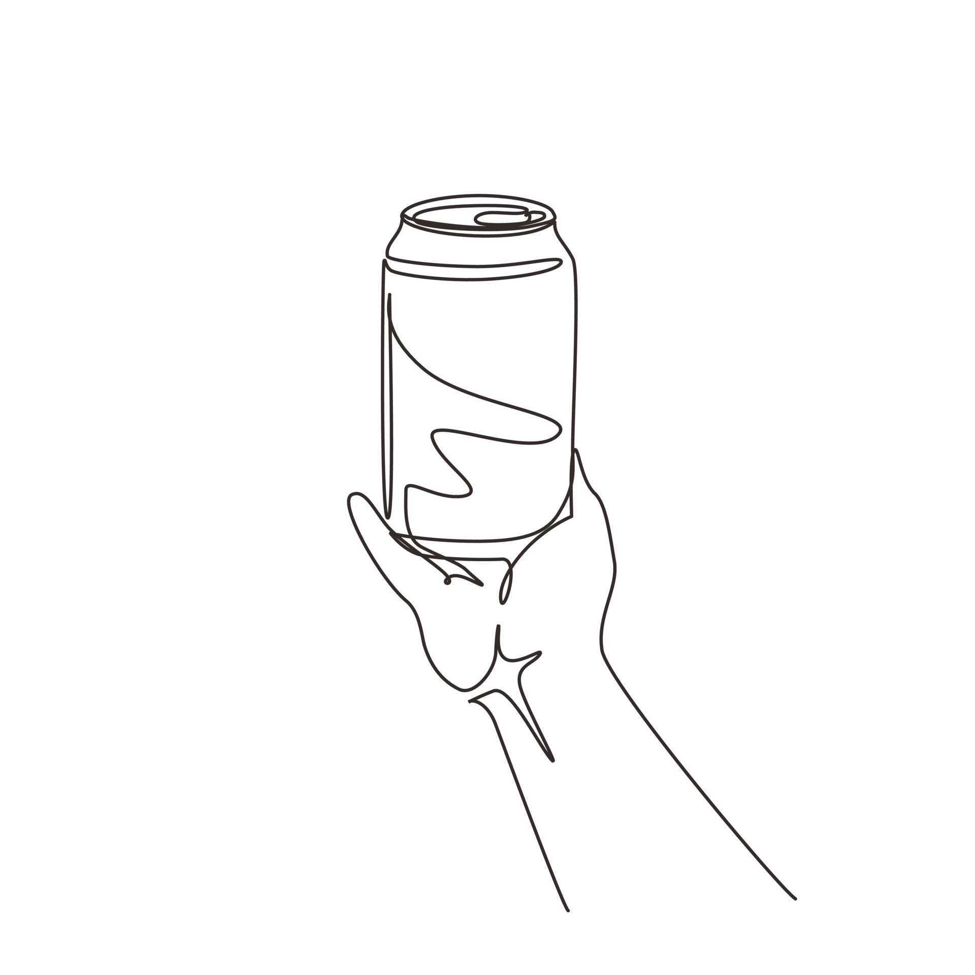 Single Continuous Line Drawing Hand Holds A Wet Aluminum Can Realistic Soda Cans Without Labels