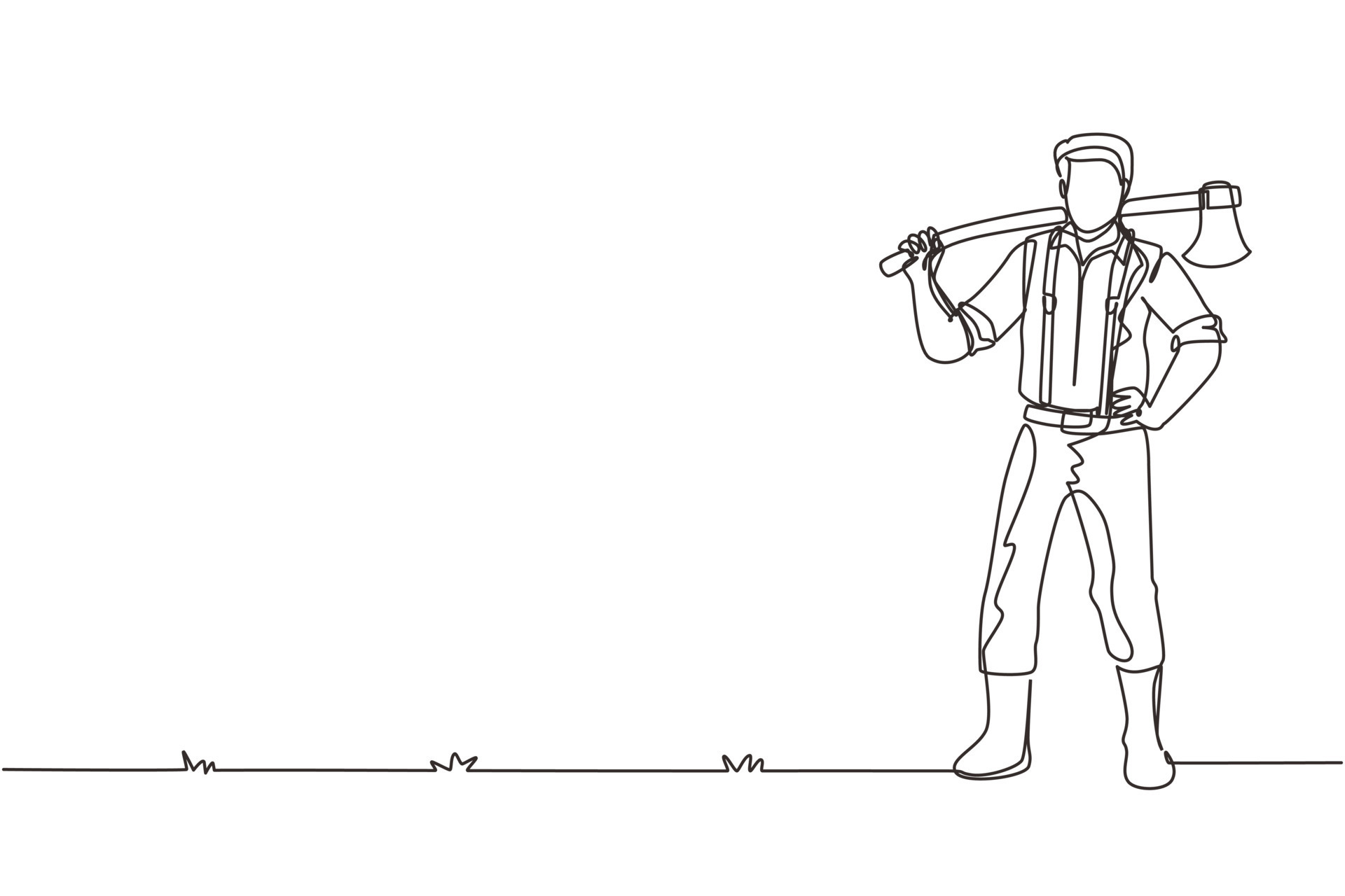 Single One Line Drawing Lumberjack Pose On The Logging Forest