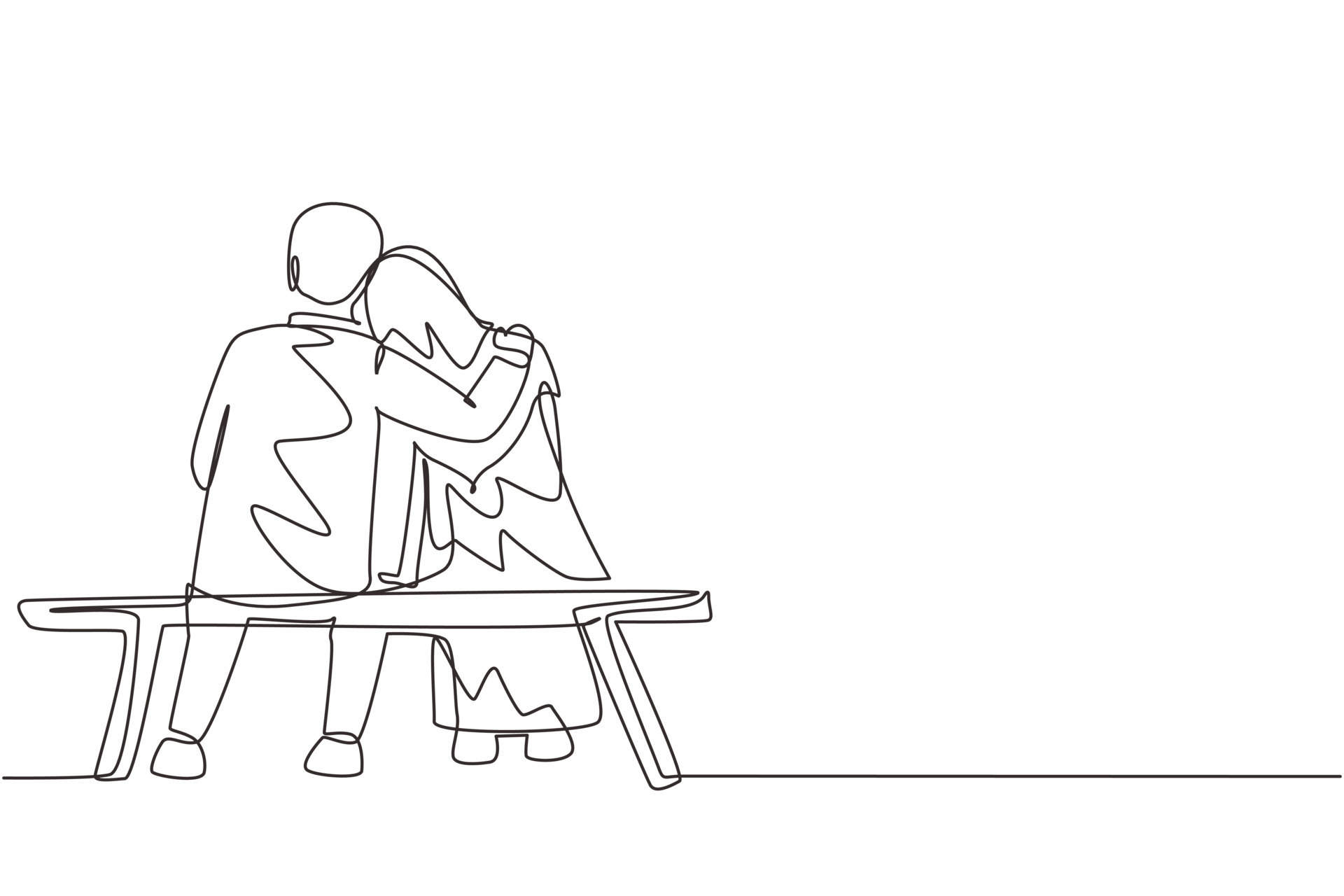 Continuous One Line Drawing Back View Romantic Arab Couple Chatting And