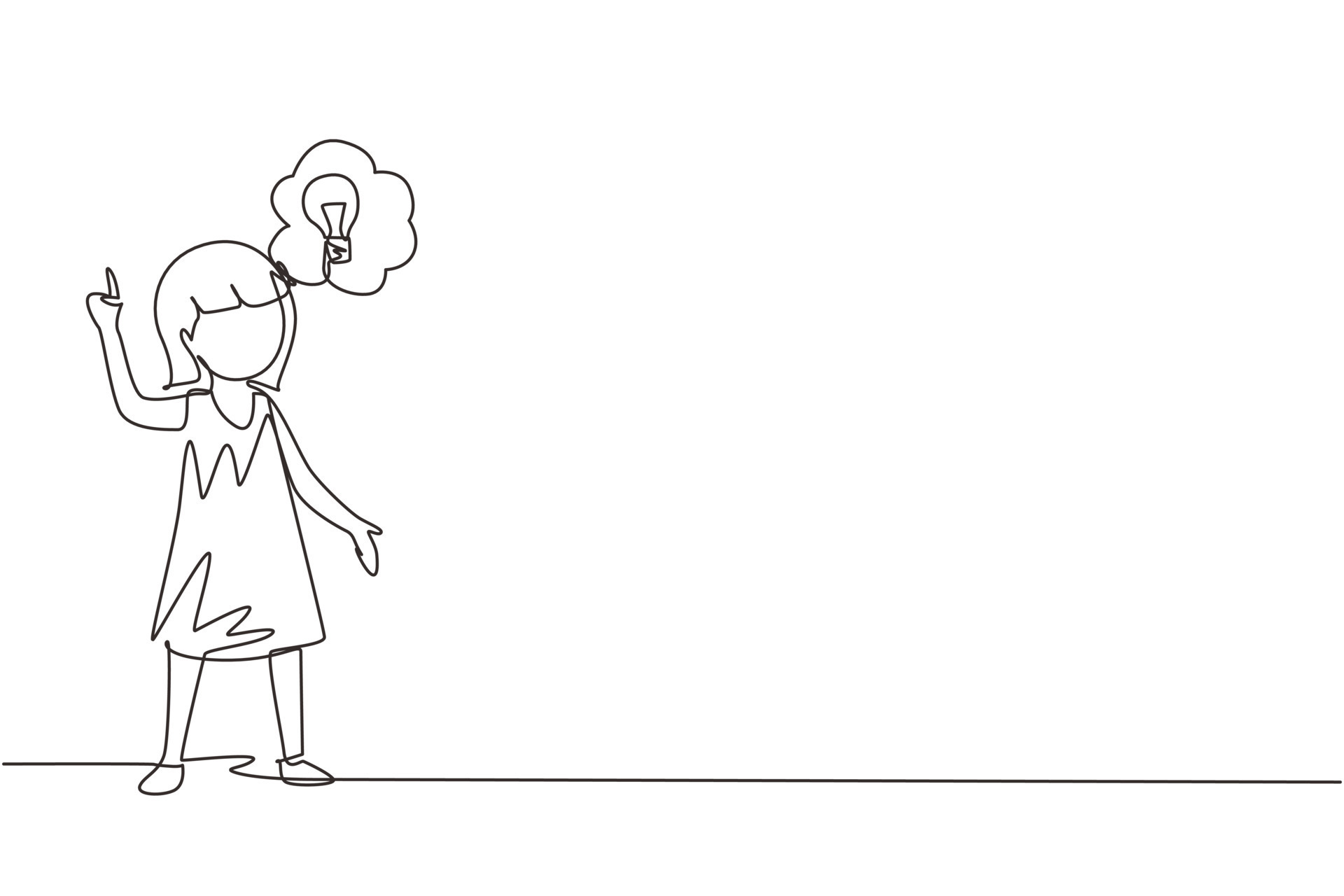 Continuous one line drawing little girl thinking. Kids think creative ...
