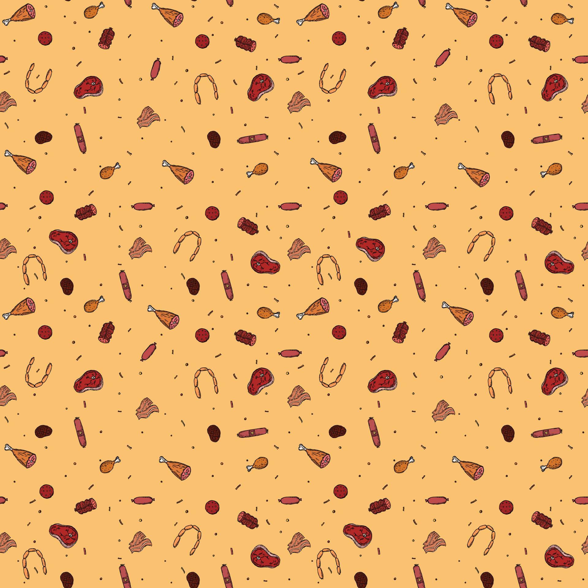 Seamless Meat Pattern Colored Meat Background Doodle Vector