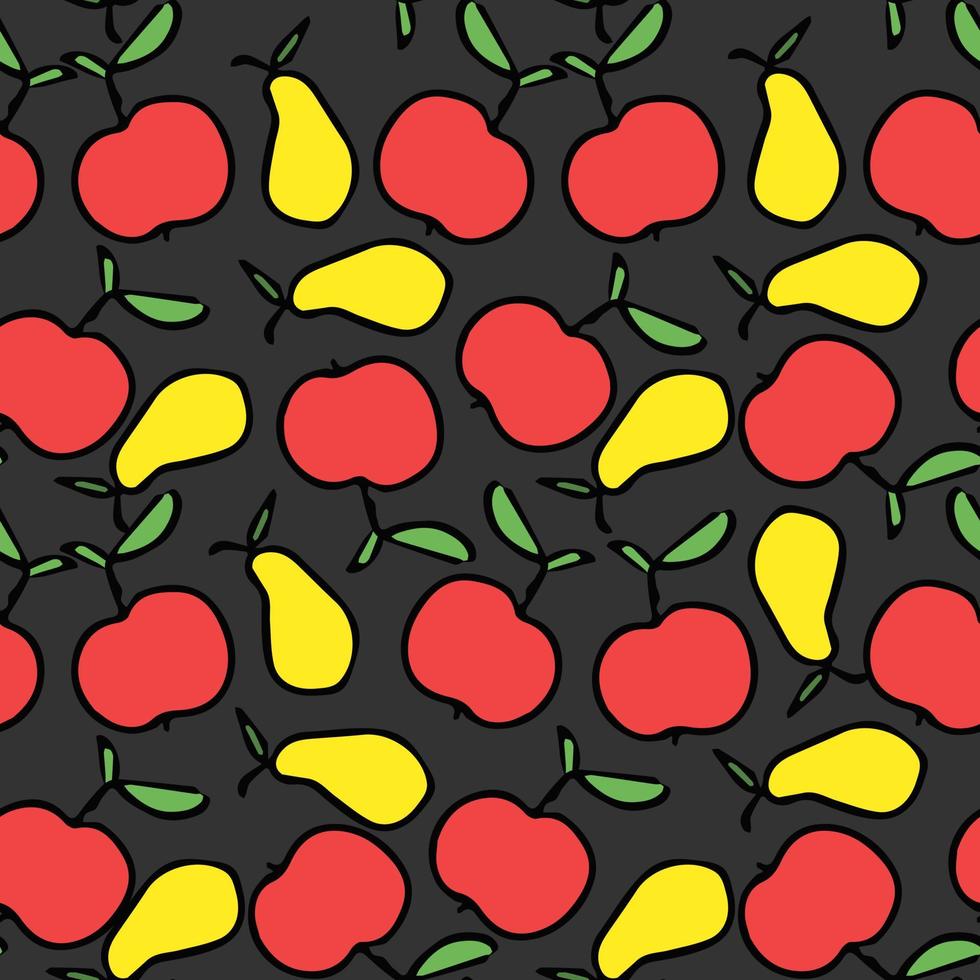 Seamless Fruit Pattern Colored Apple And Pear Background Doodle